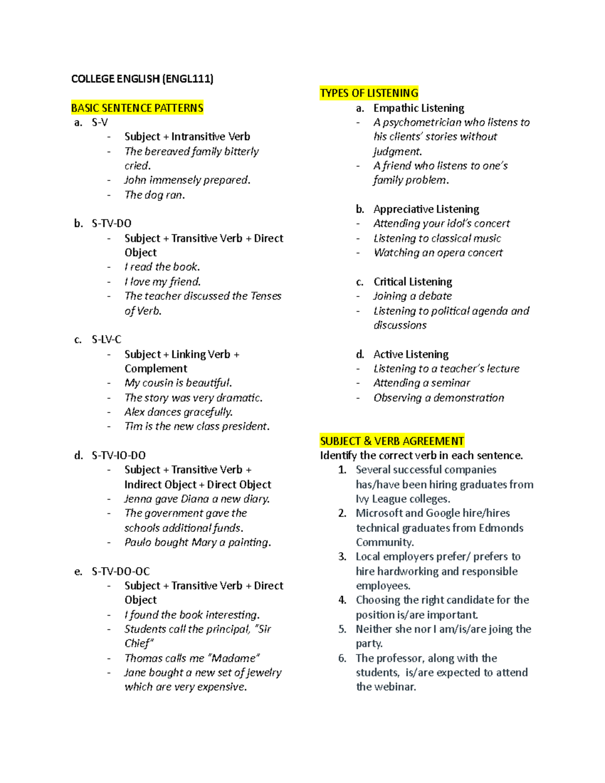 College English Prelim Reviewer - COLLEGE ENGLISH (ENGL111) BASIC ...