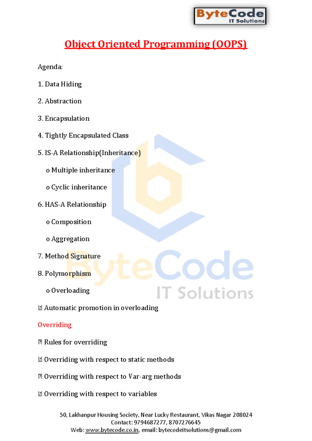 Object Oriented Programming - 50, Lakhanpur Housing Society, Near Lucky Restaurant, Vikas Nagar ...