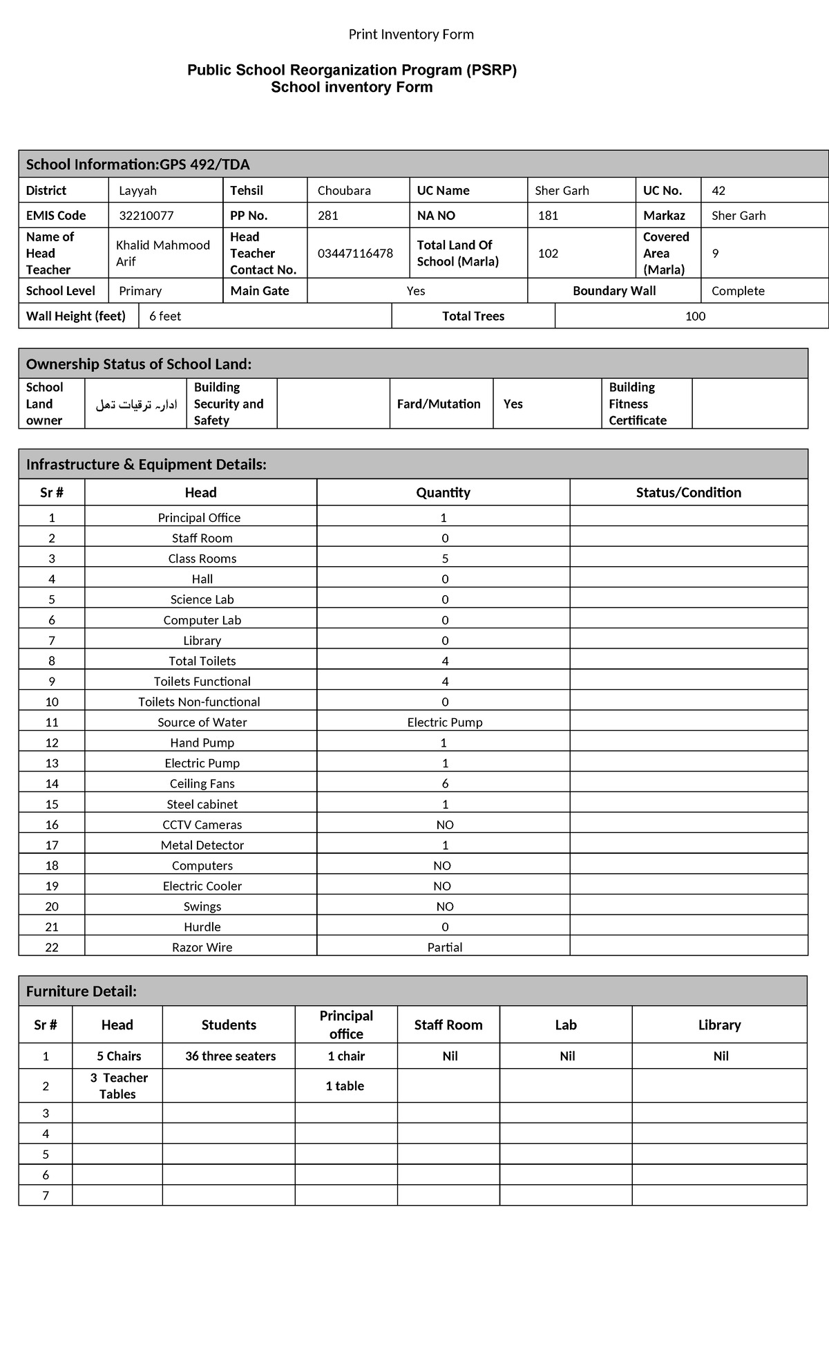 Inventory Proforma 492 TDA - Print Inventory Form Public School ...