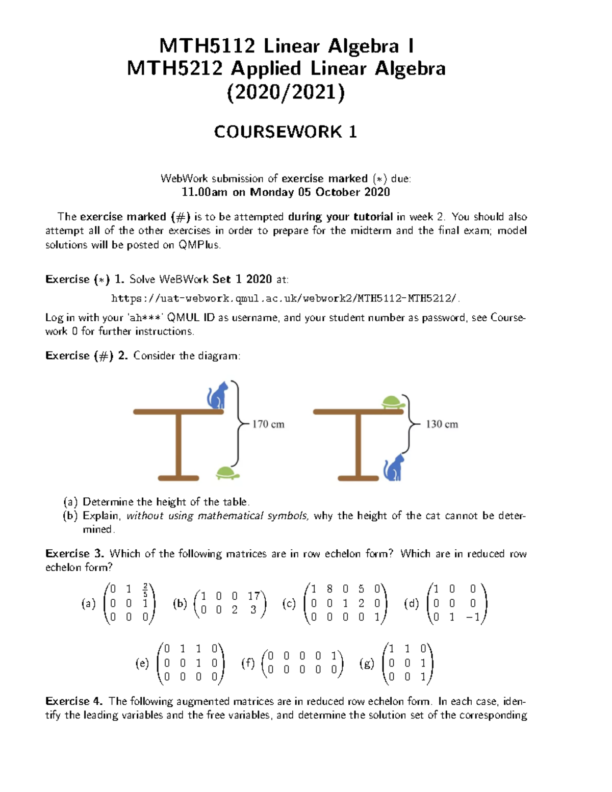CW1-2020 - All lectures and course sheets on linear algebra 1 - MTH5112 ...