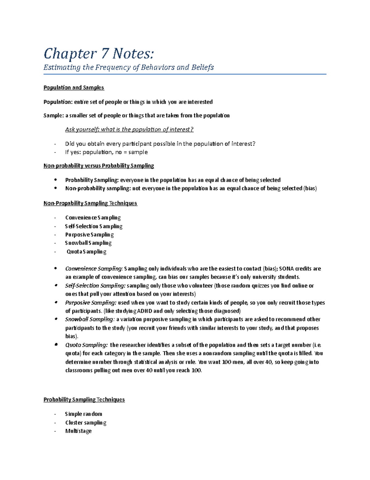 Intro to Psych Research Chapter 7 & 8 Notes - Chapter 7 Notes ...