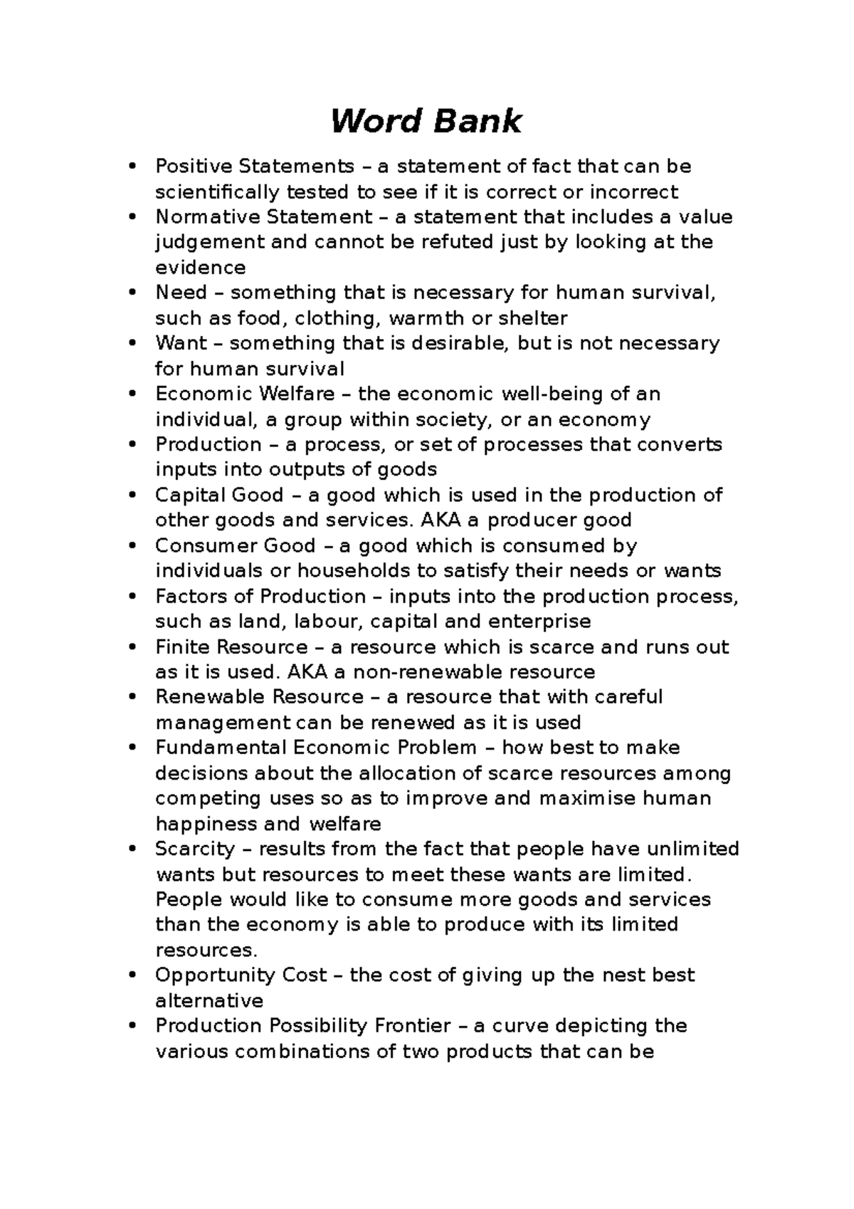 Word Bank Unit 1 - this is a word bank of key words - Word Bank ...