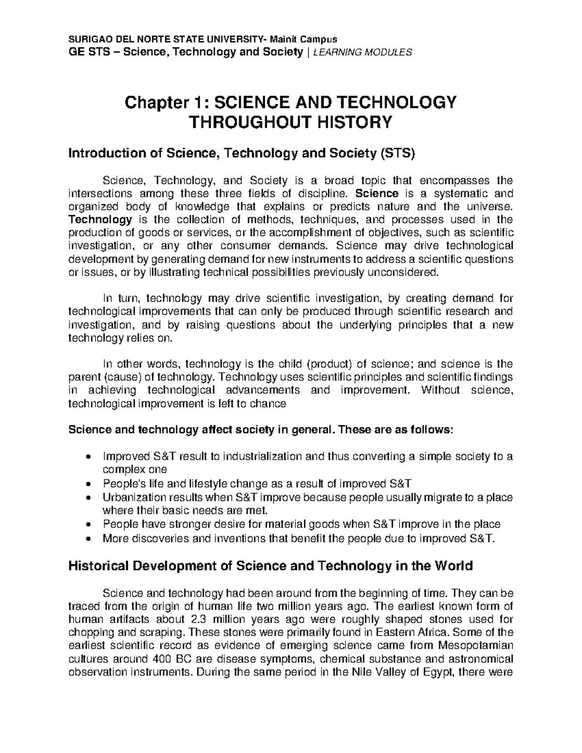 Chapter 1 - Prefences - GE STS – Science, Technology and Society | LEARNING MODULES Chapter 1 ...