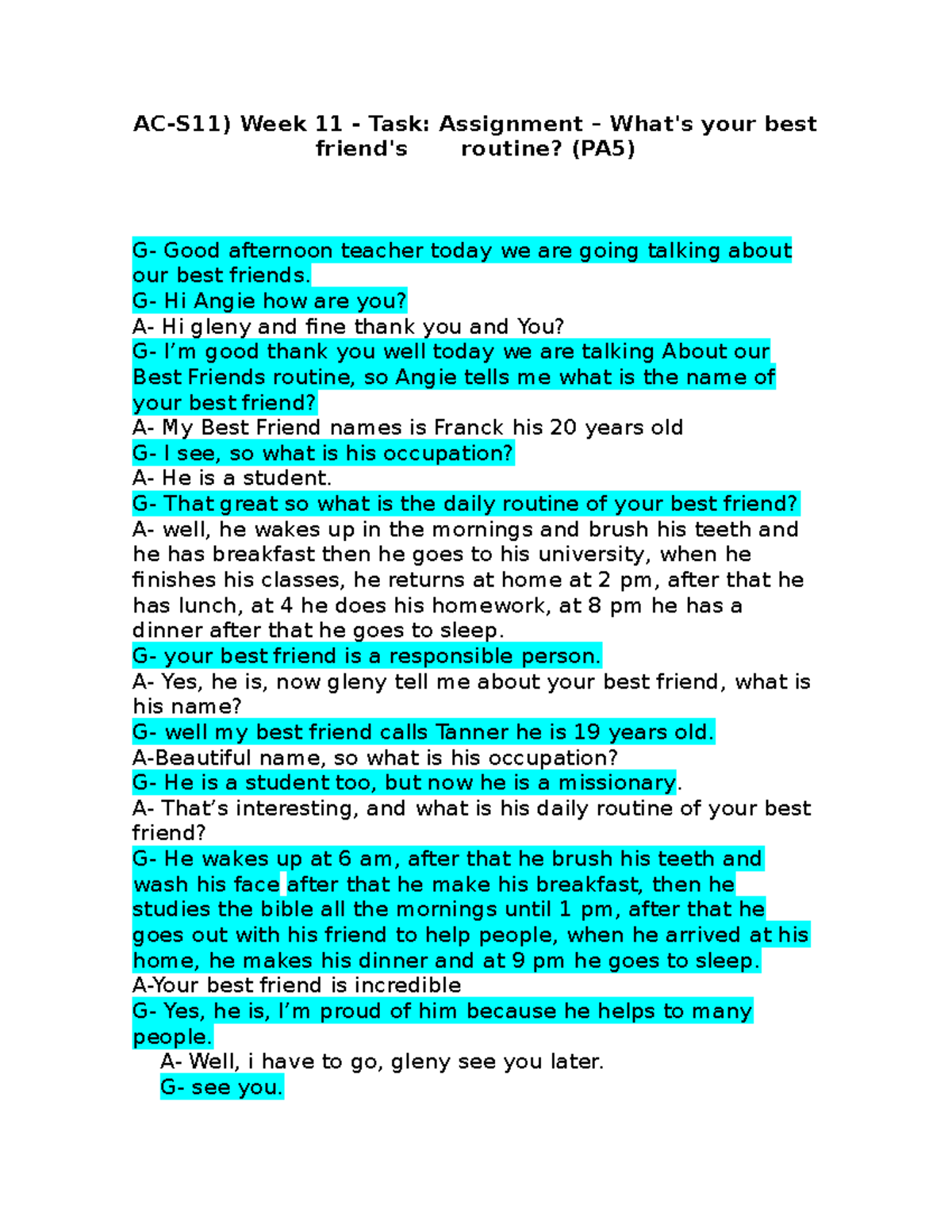 TC03 Ingles - Informe - AC-S11) Week 11 - Task: Assignment – What's your best friend's routine ...