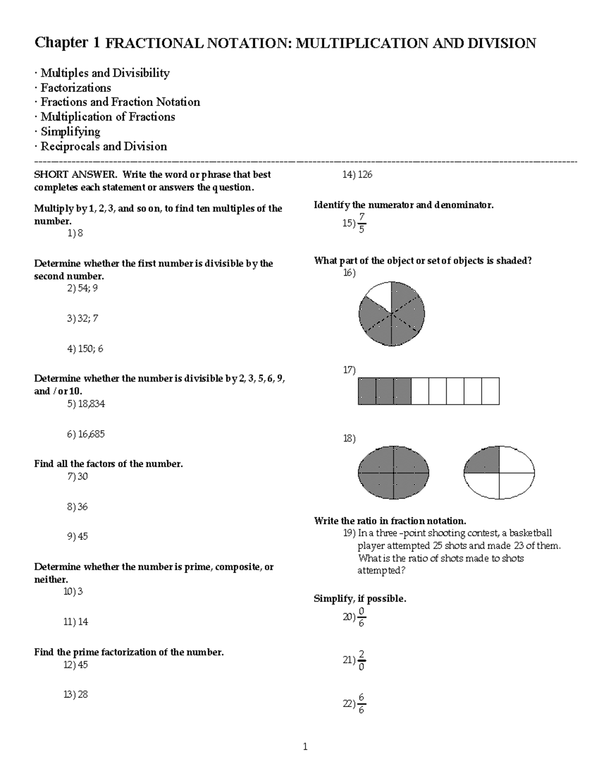 Chapter 1 Review - Chapter 1 FRACTIONAL NOTATION: MULTIPLICATION AND ...