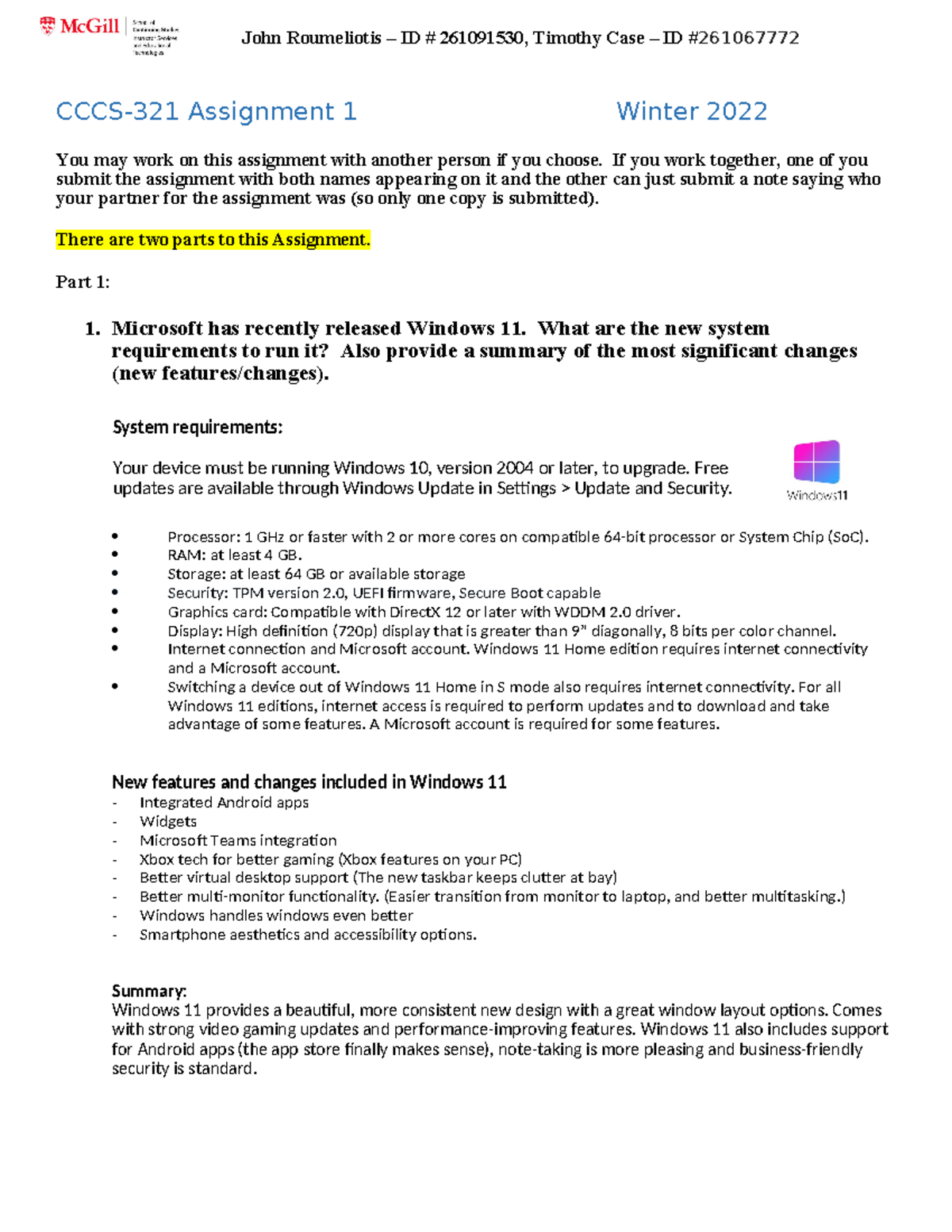 Assignment 1 w 2022 - CCCS-321 Assignment 1 Winter 2022 You may work on this assignment with ...