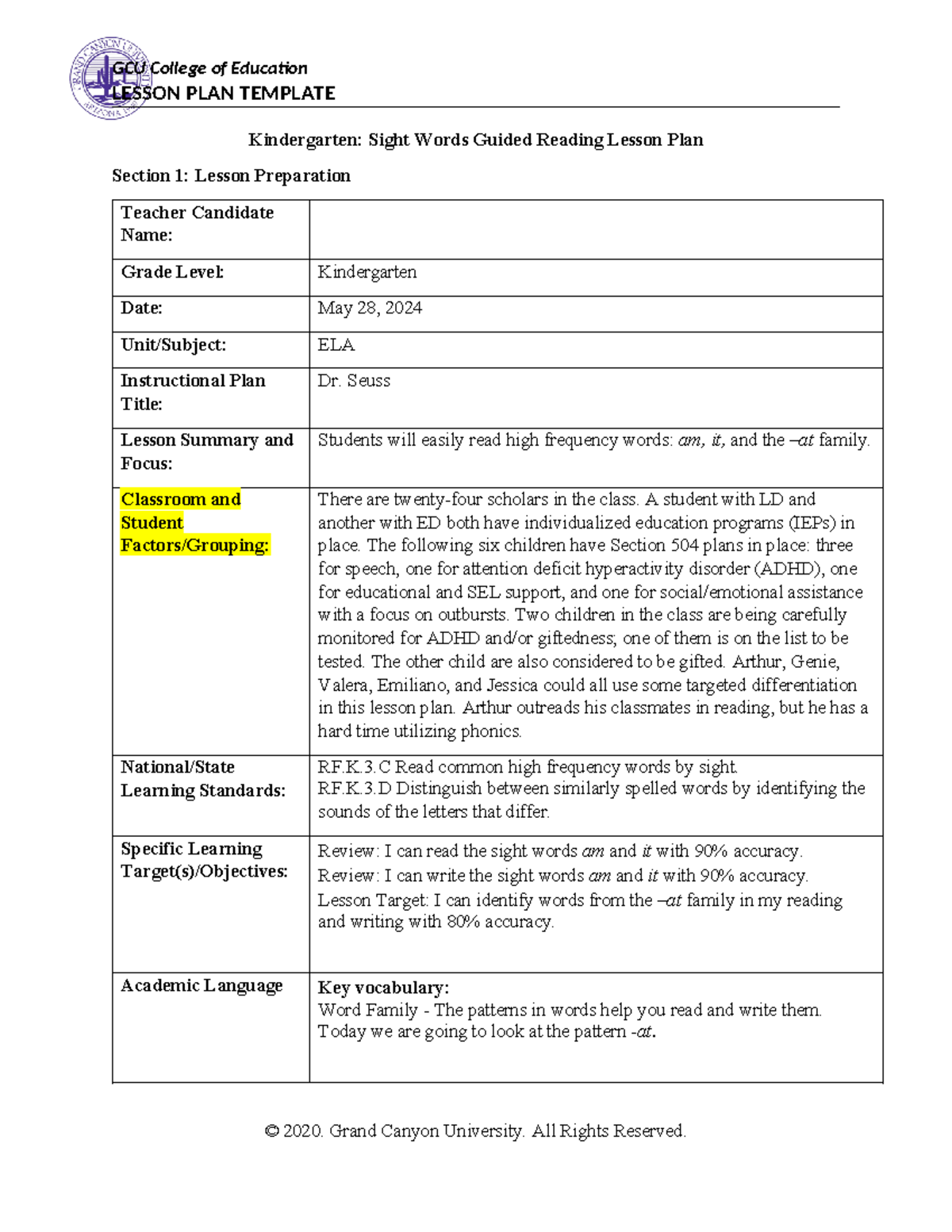 SPD-200 RS T5 Kindergarten Sight Words Guided Reading Lesson Plan ...