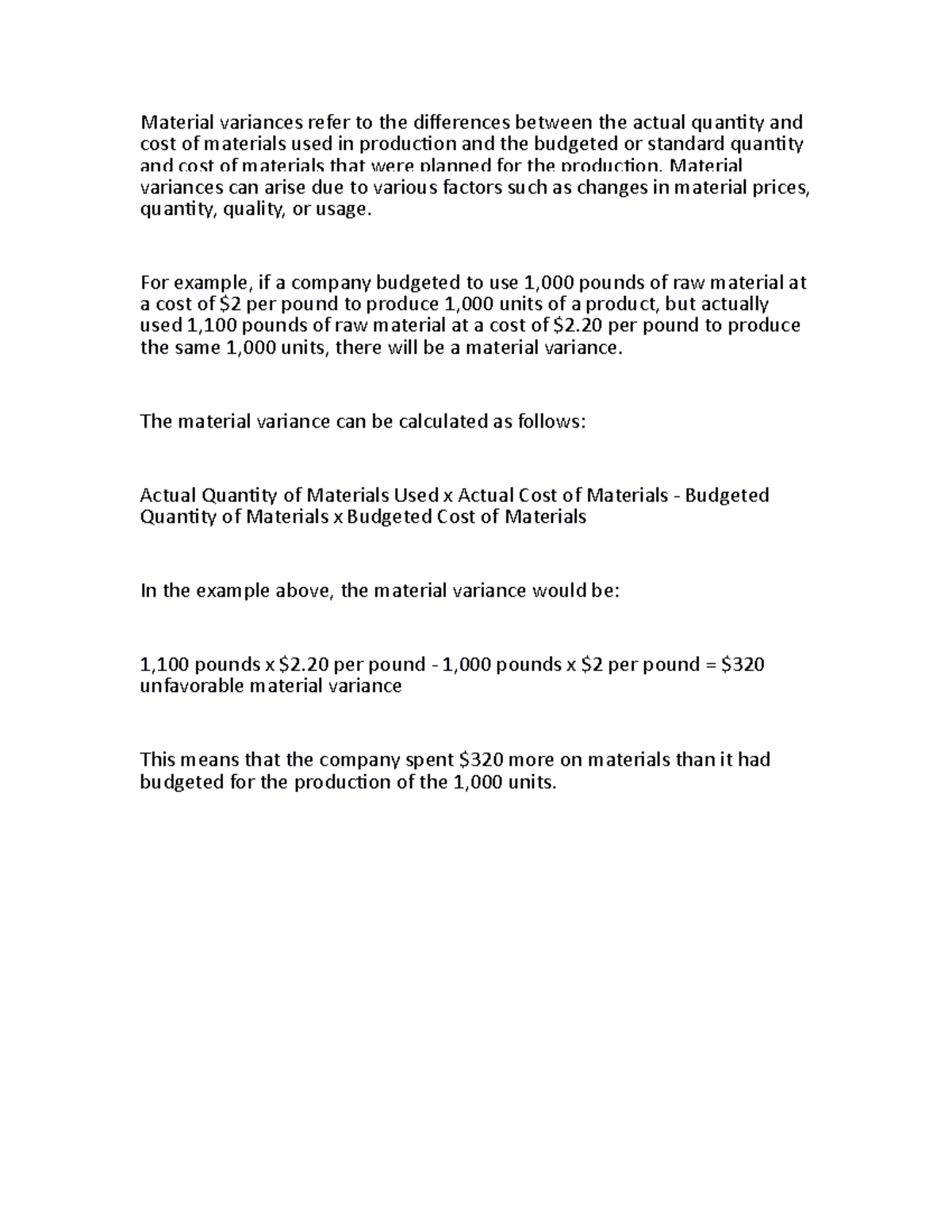 Material variances meaning and simple numerical problem - Material ...
