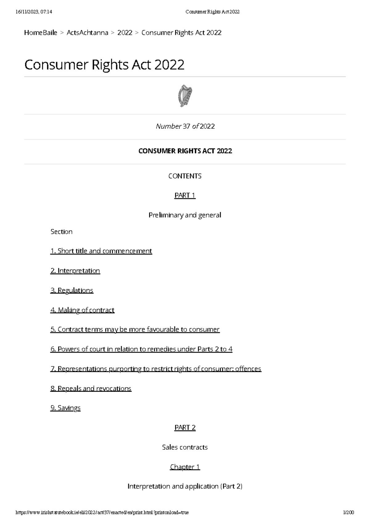 Consumer Rights Act 2022 - Number 37 of 2022 CONSUMER RIGHTS ACT 2022 ...