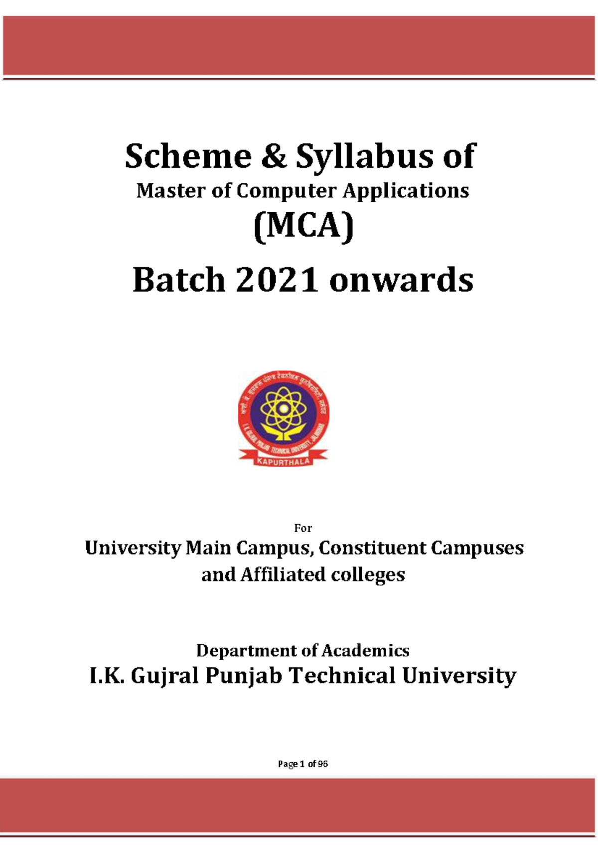 Syllabus MCA-2021 - Master of Computer Applications (MCA) Page 1 of 96 ...