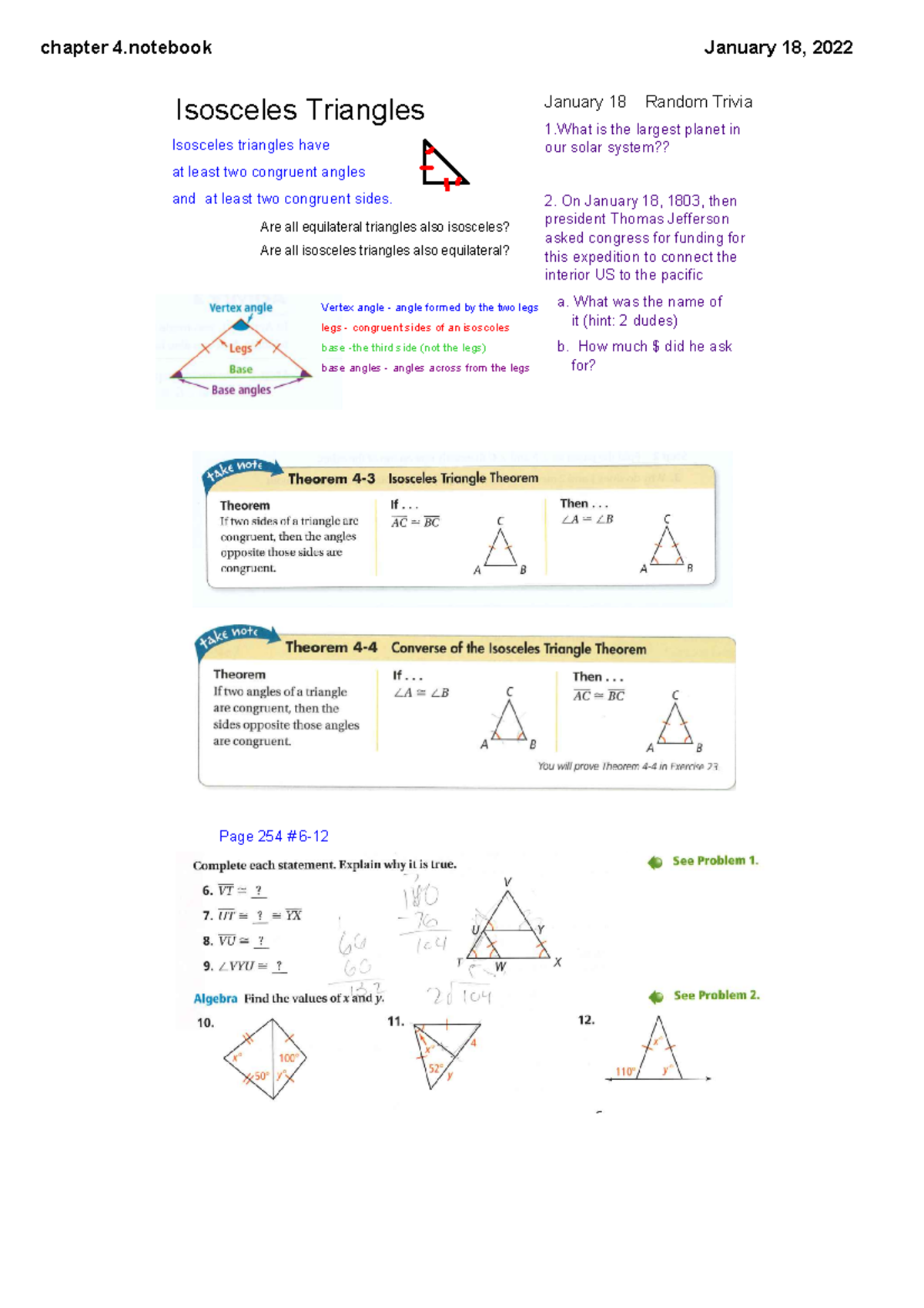 1 - Practice Material in Geometry - chapter 4 January 18, Isosceles ...