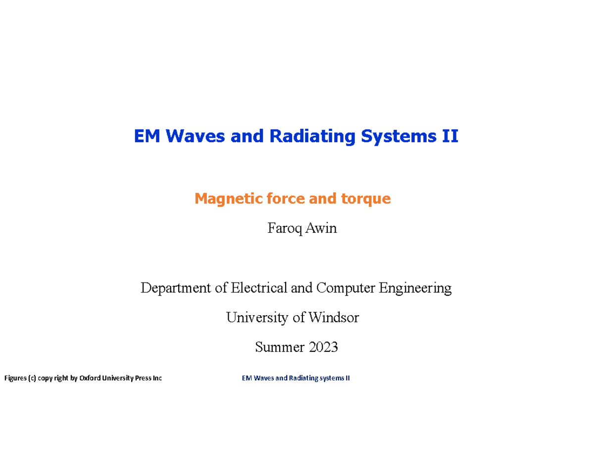 Lec5 - Magnetic force and torque - EM Waves and Radiating Systems II Magnetic force and torque ...