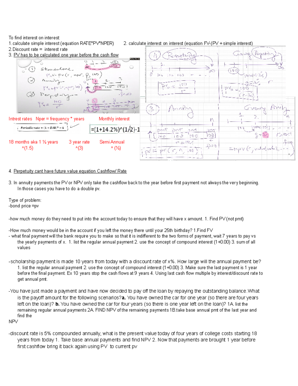 Fin 256 cheat sheet-2 - To find interest on interest: 1 simple interest ...