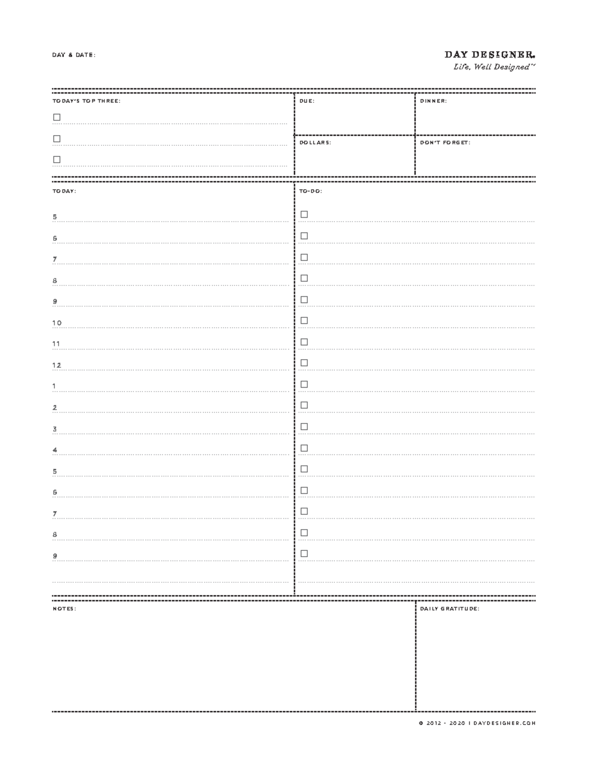 Daily Planning Page - Day Designer - Copyright 2020 - Do Not Distribute ...