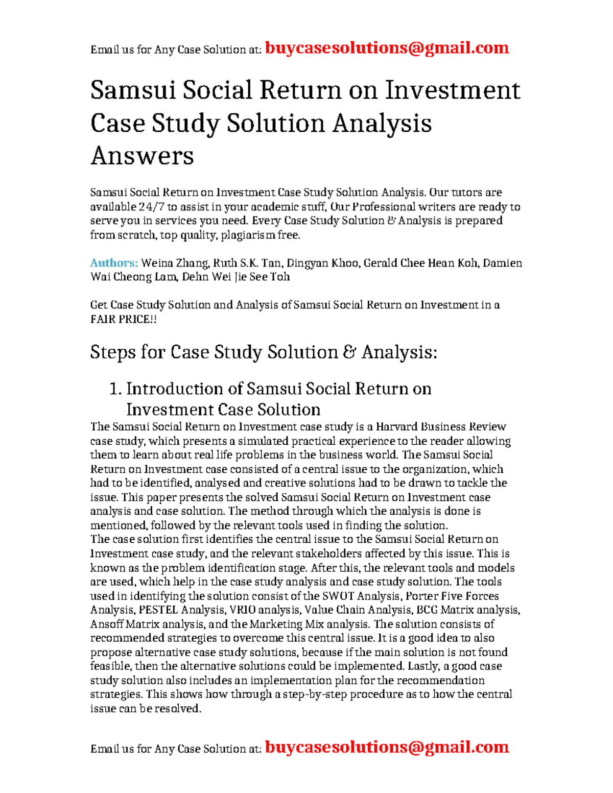Case Solution Samsui Social Return on Investment - Samsui Social Return ...