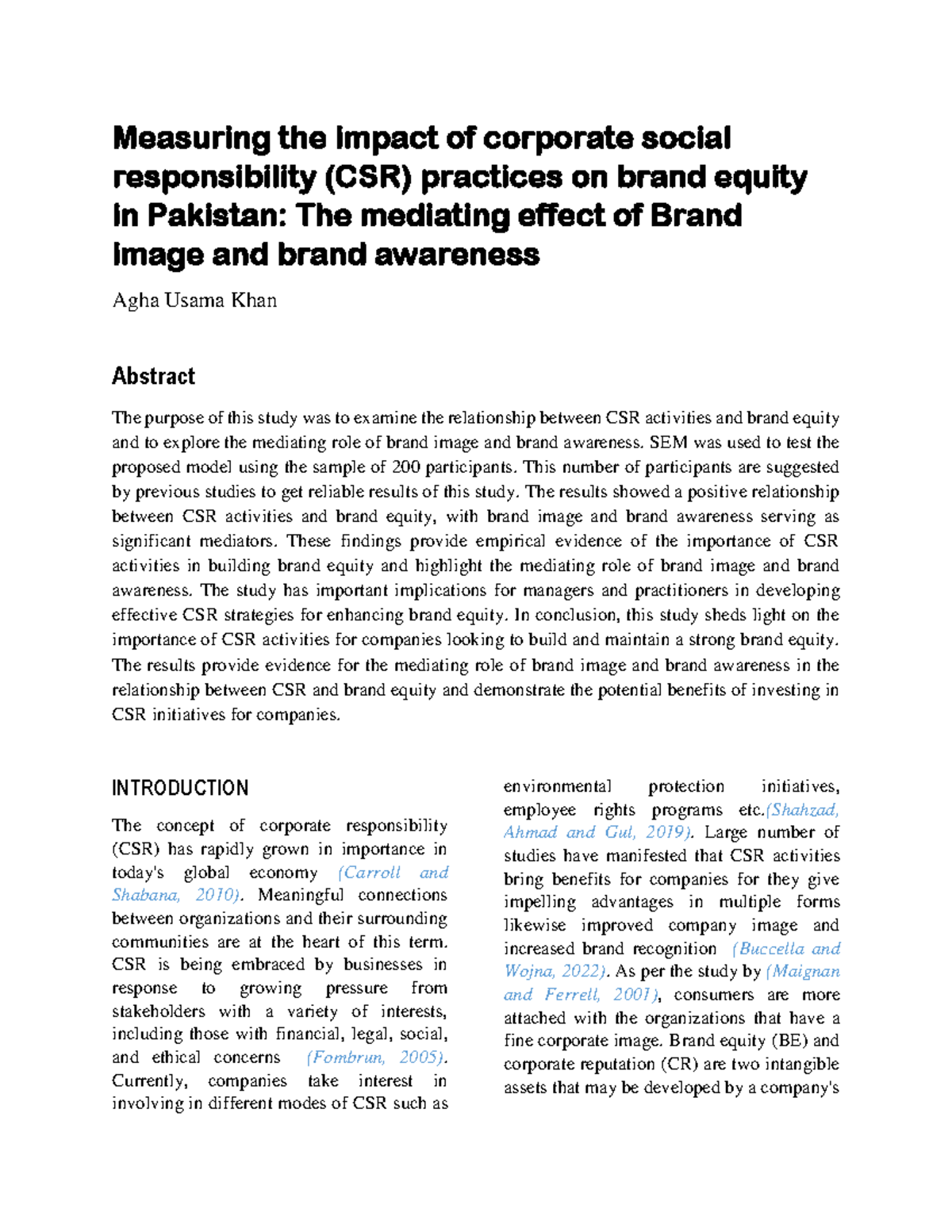 Research - Measuring the impact of corporate social responsibility (CSR ...