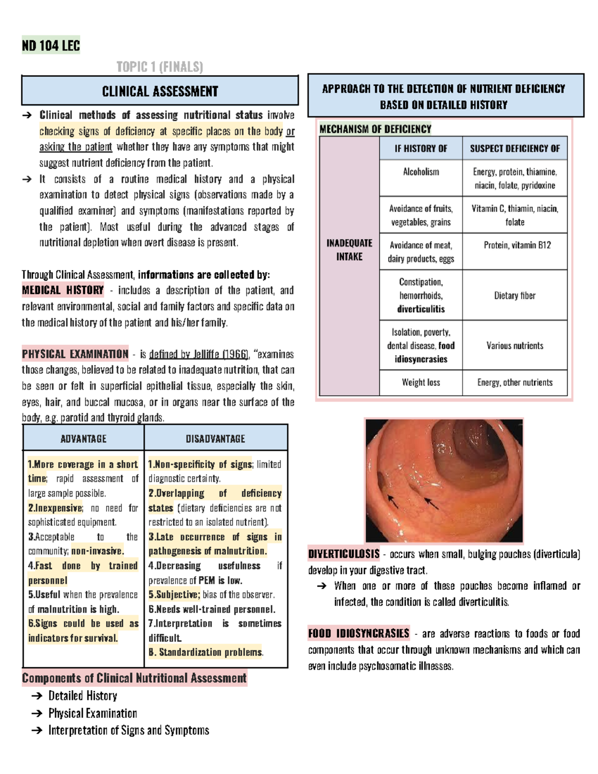 Clinical Assessment Reviewer (ND 104 Lec) - TOPIC 1 (FINALS) CLINICAL ...