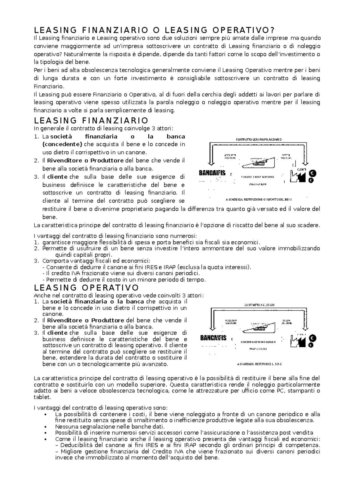 Leasing finanziario o Leasing operativo - Per i beni ad alta ...