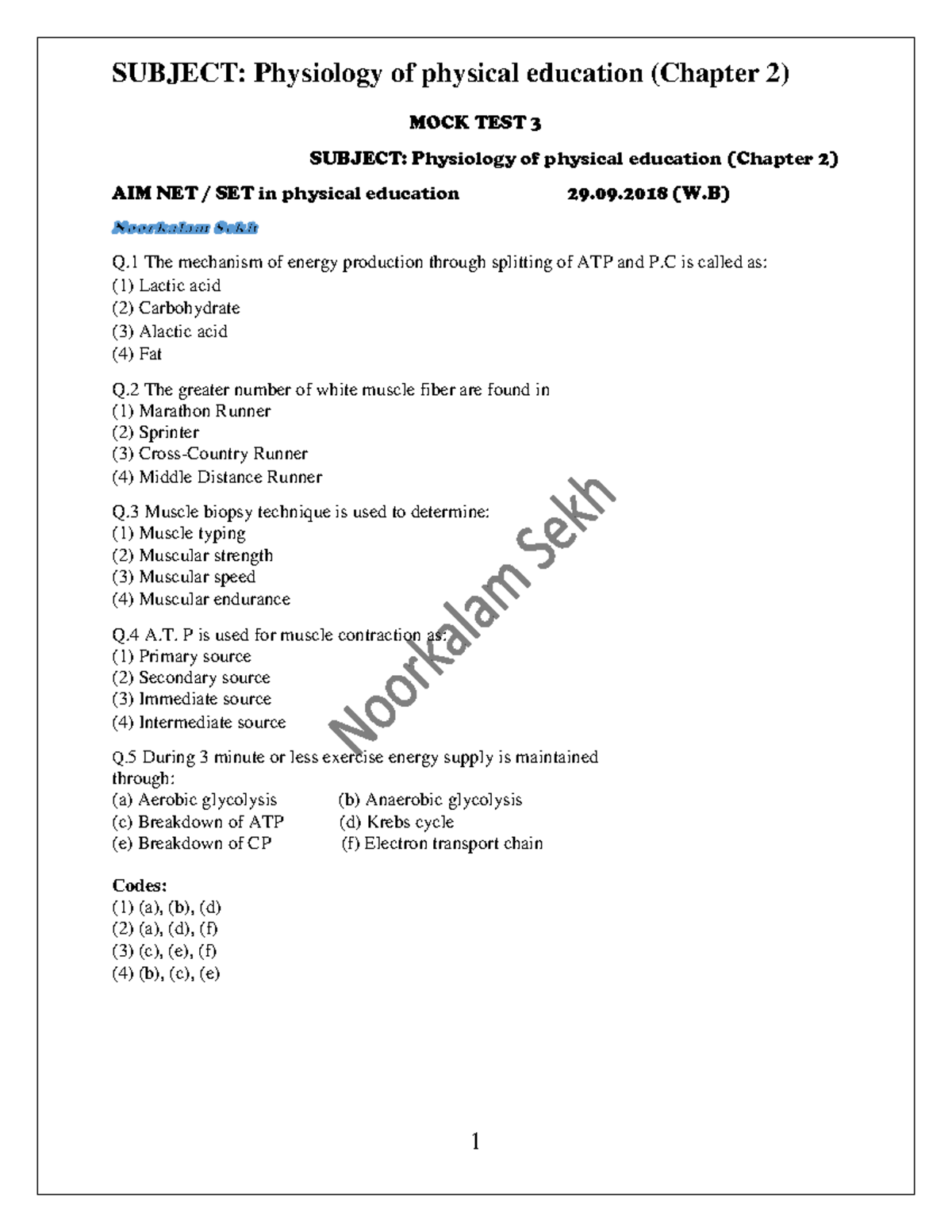 MOCK TEST 3 - exercise purpose only. - MOCK TEST 3 SUBJECT: Physiology ...