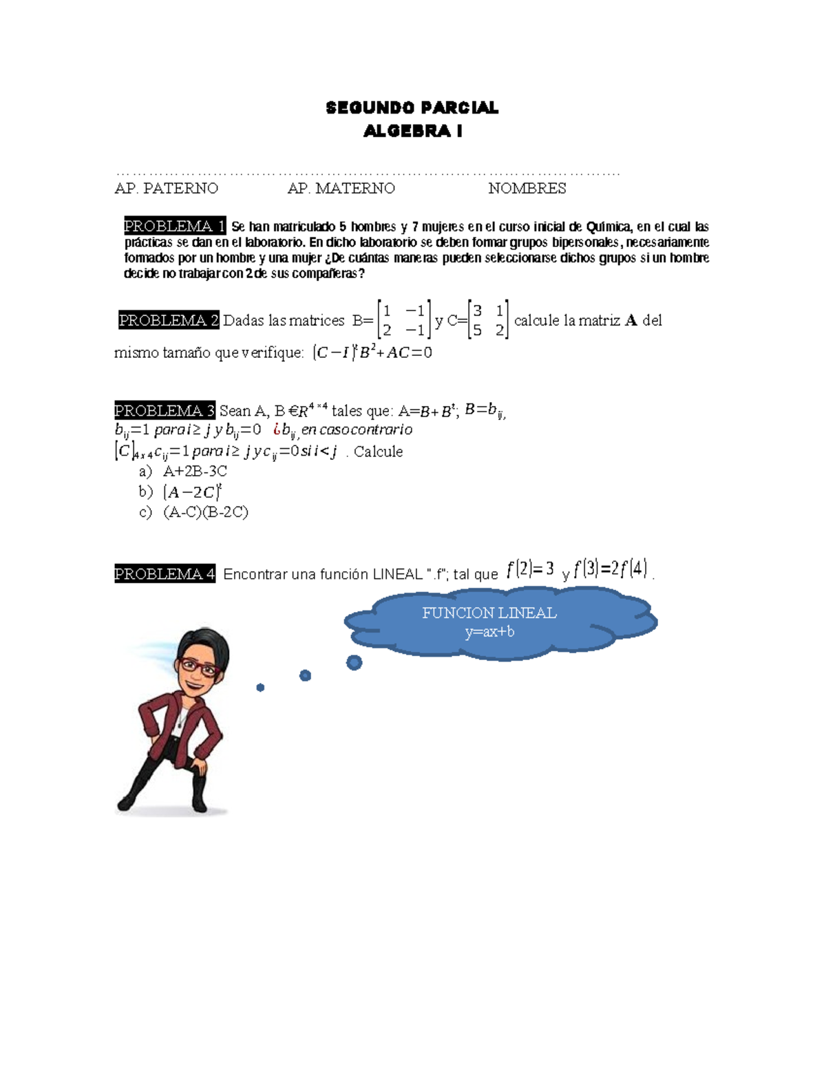 Examen Segundo Parcial USB - SEGUNDO PARCIAL ALGEBRA I - Studocu