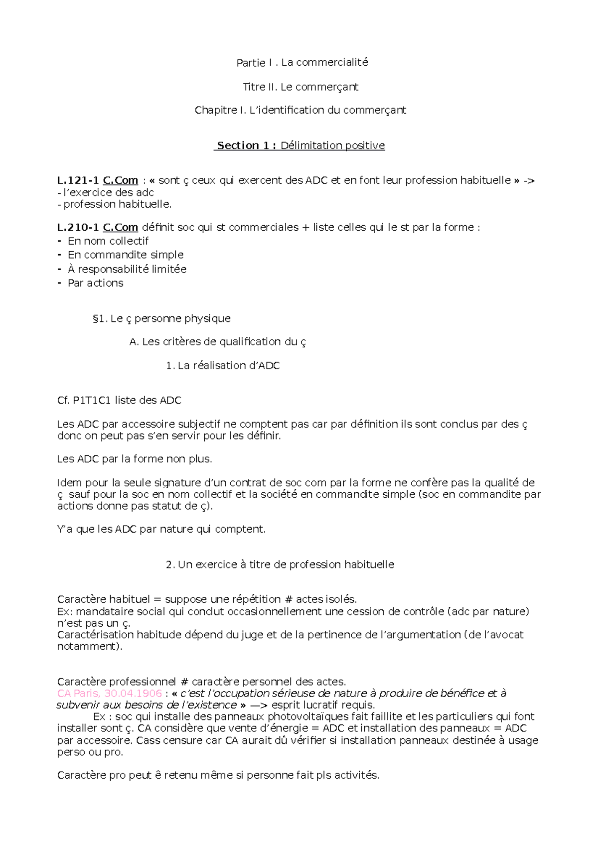 identification du comerçant - Partie I. La commercialité Titre II. Le ...