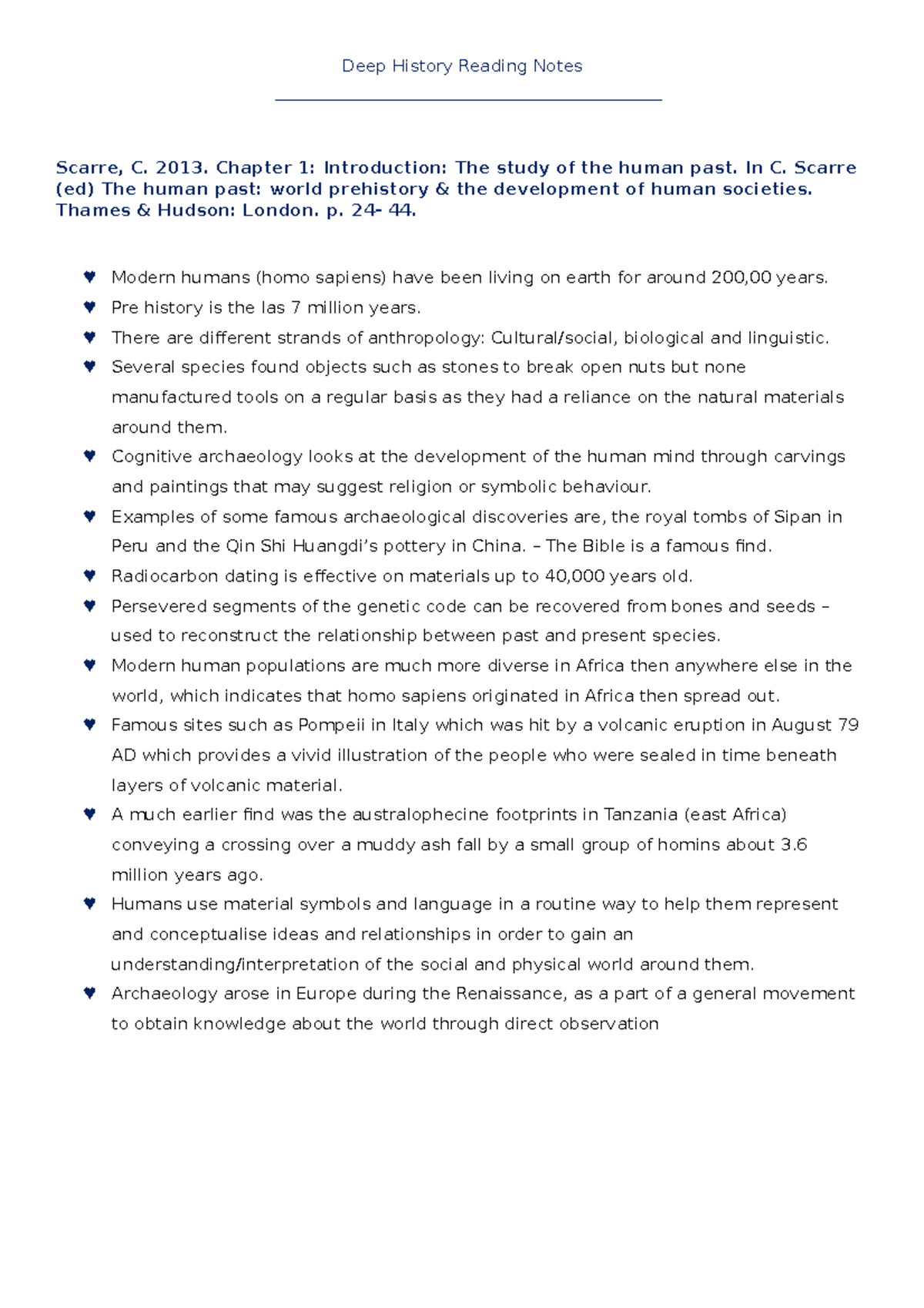 Deep History Reading Notes - Deep History Reading Notes Scarre, C. 2013 ...