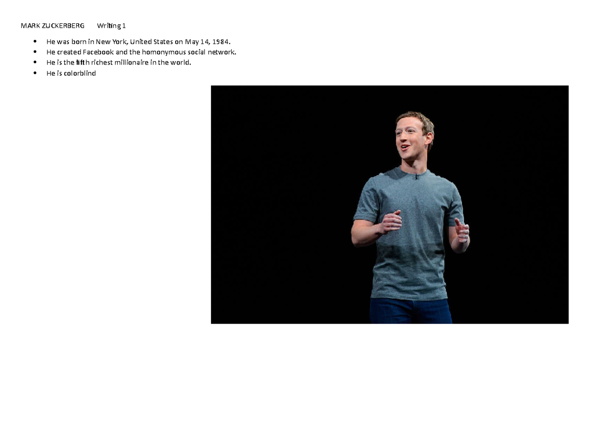 Grphch organizer - MARK ZUCKERBERG Writing 1 He was born in New York ...