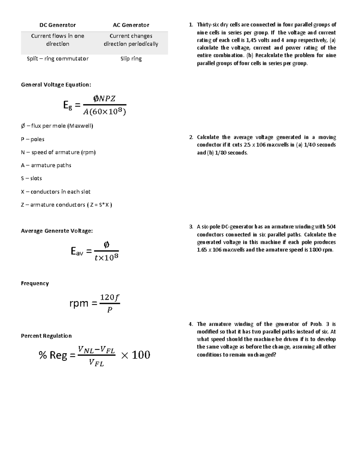 Pdfcoffee - For Information - DC Generator AC Generator Current flows in one direction Current ...