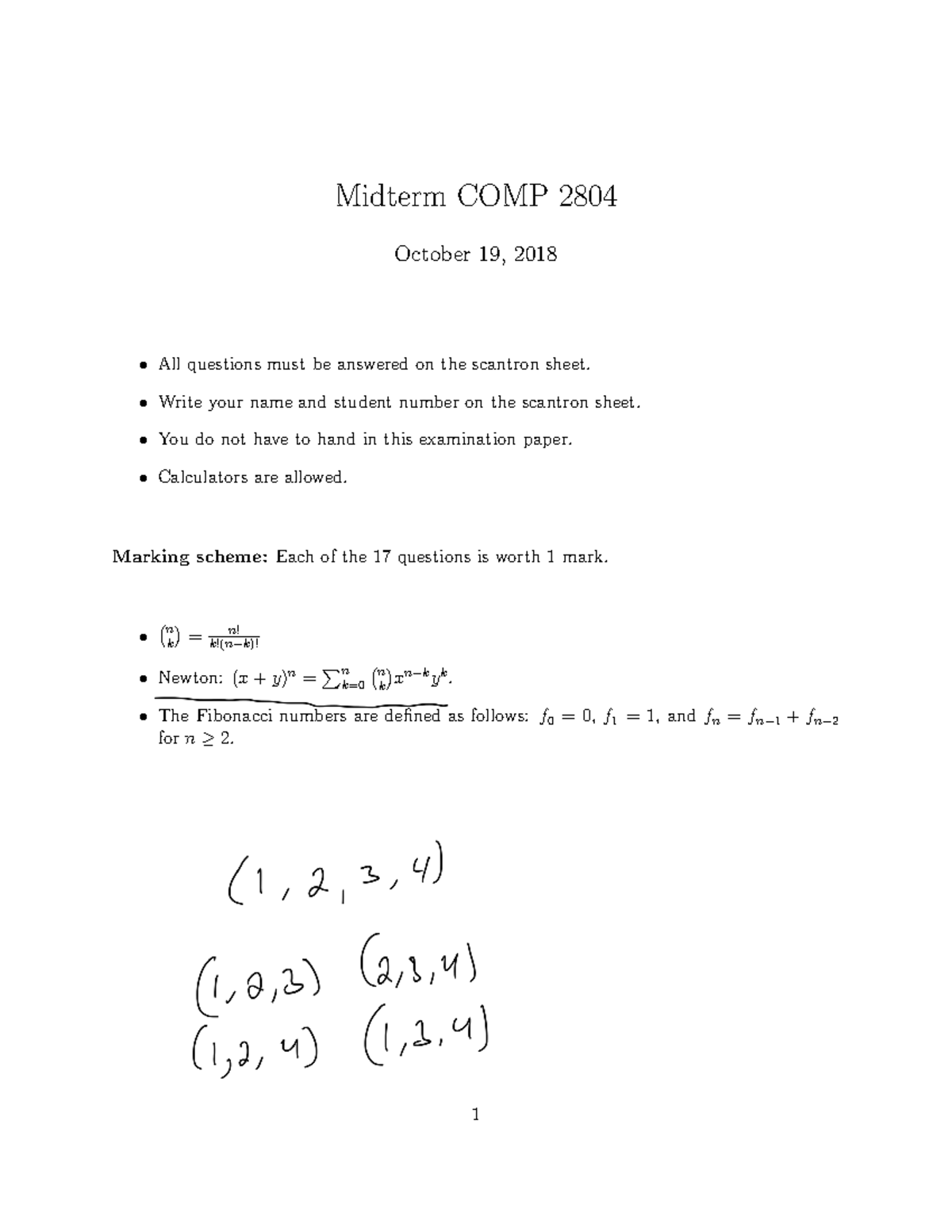Fall2018 midterm - Midterm COMP 2804 October 19, 2018 All questions ...