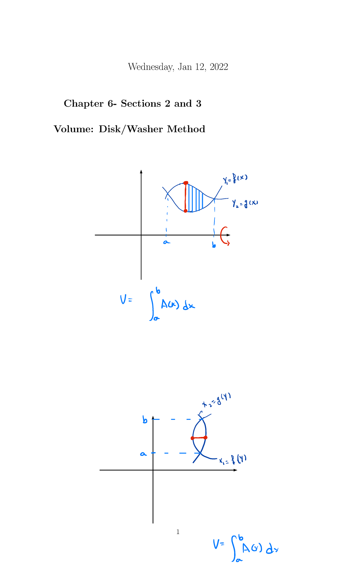 Lecture 4 - Wednesday, Jan 12, 2022 Chapter 6- Sections 2 and 3 Volume ...