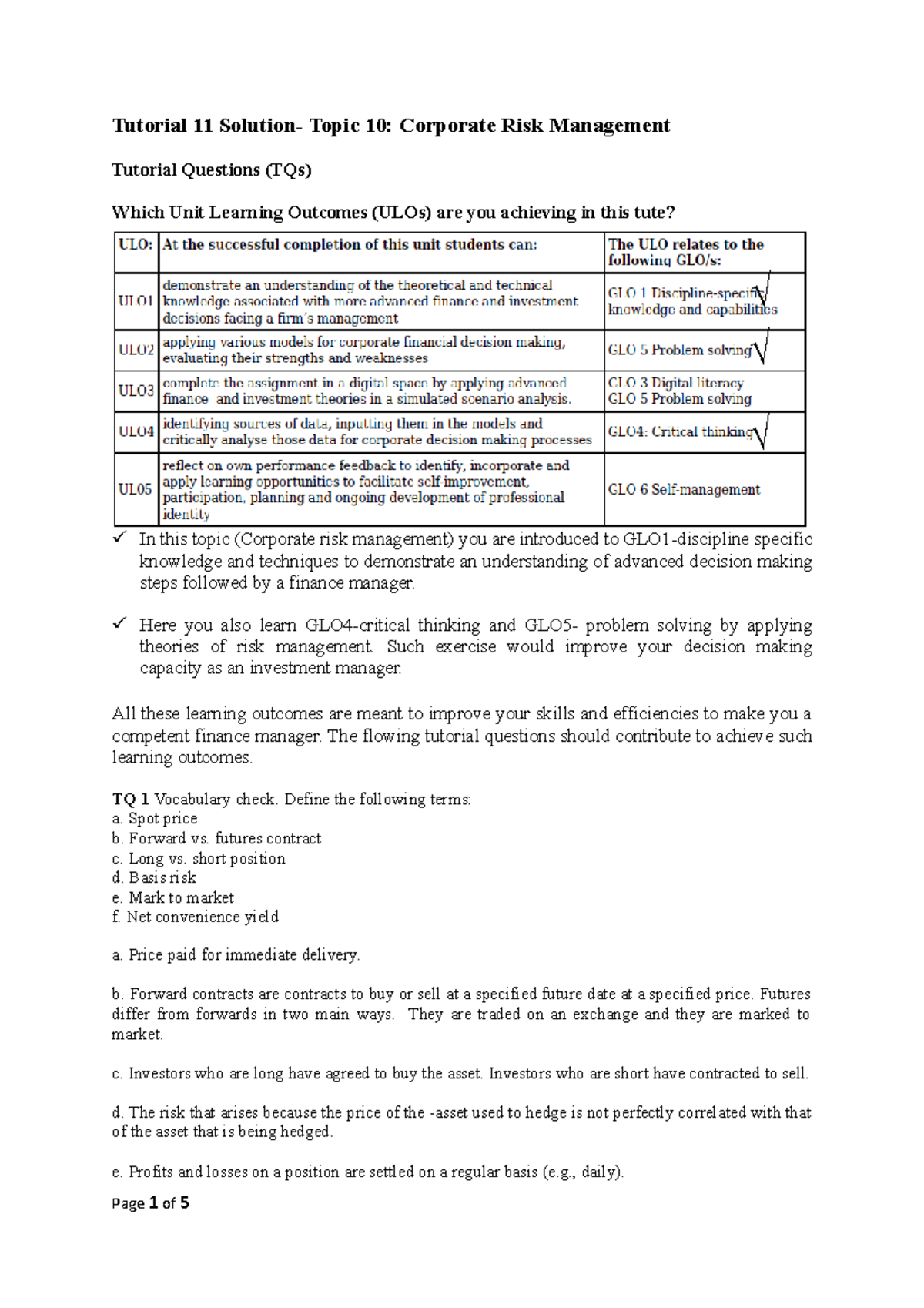 Tutorial 11 Solution MAF302 - Tutorial 11 Solution- Topic 10: Corporate ...