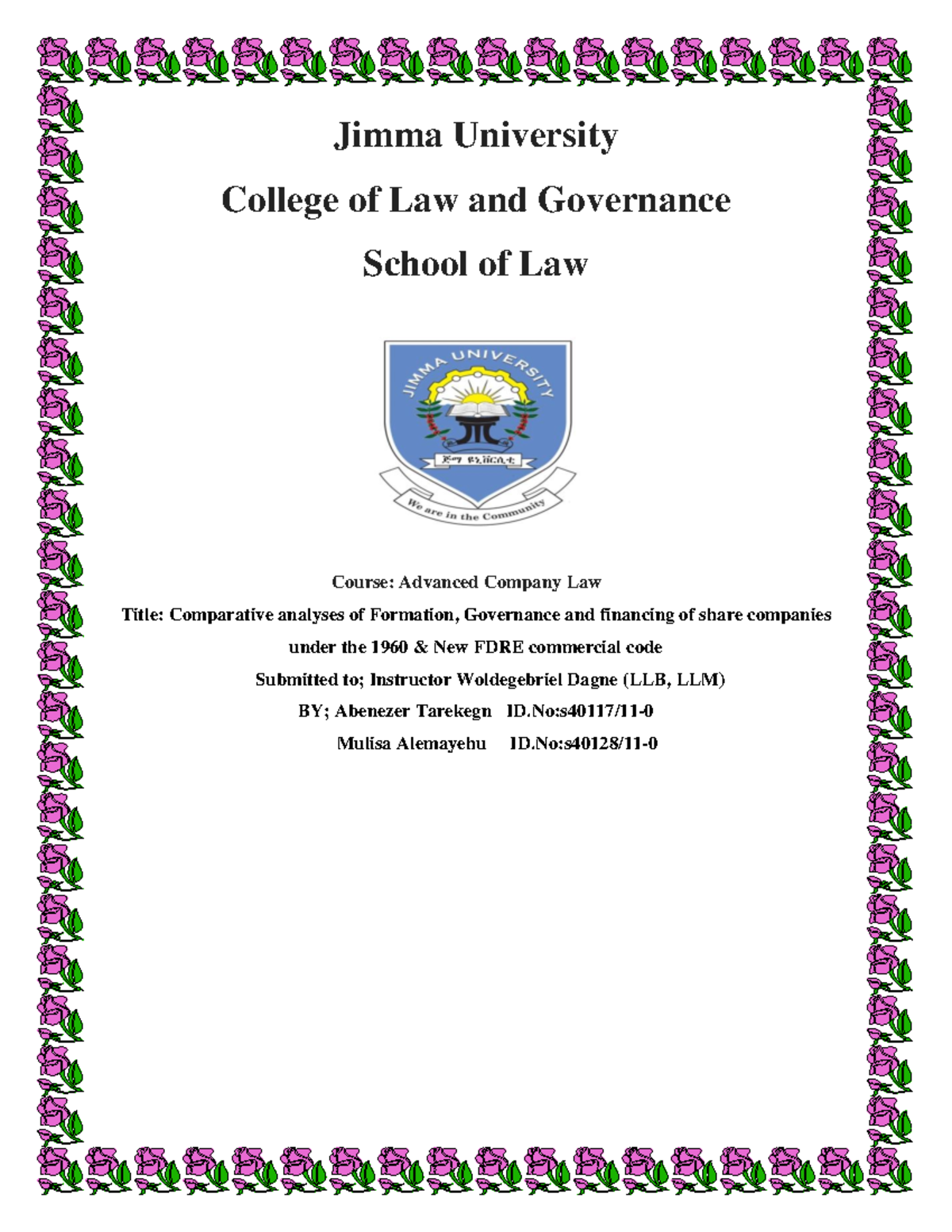 Jimma University company group - Jimma University College of Law and ...