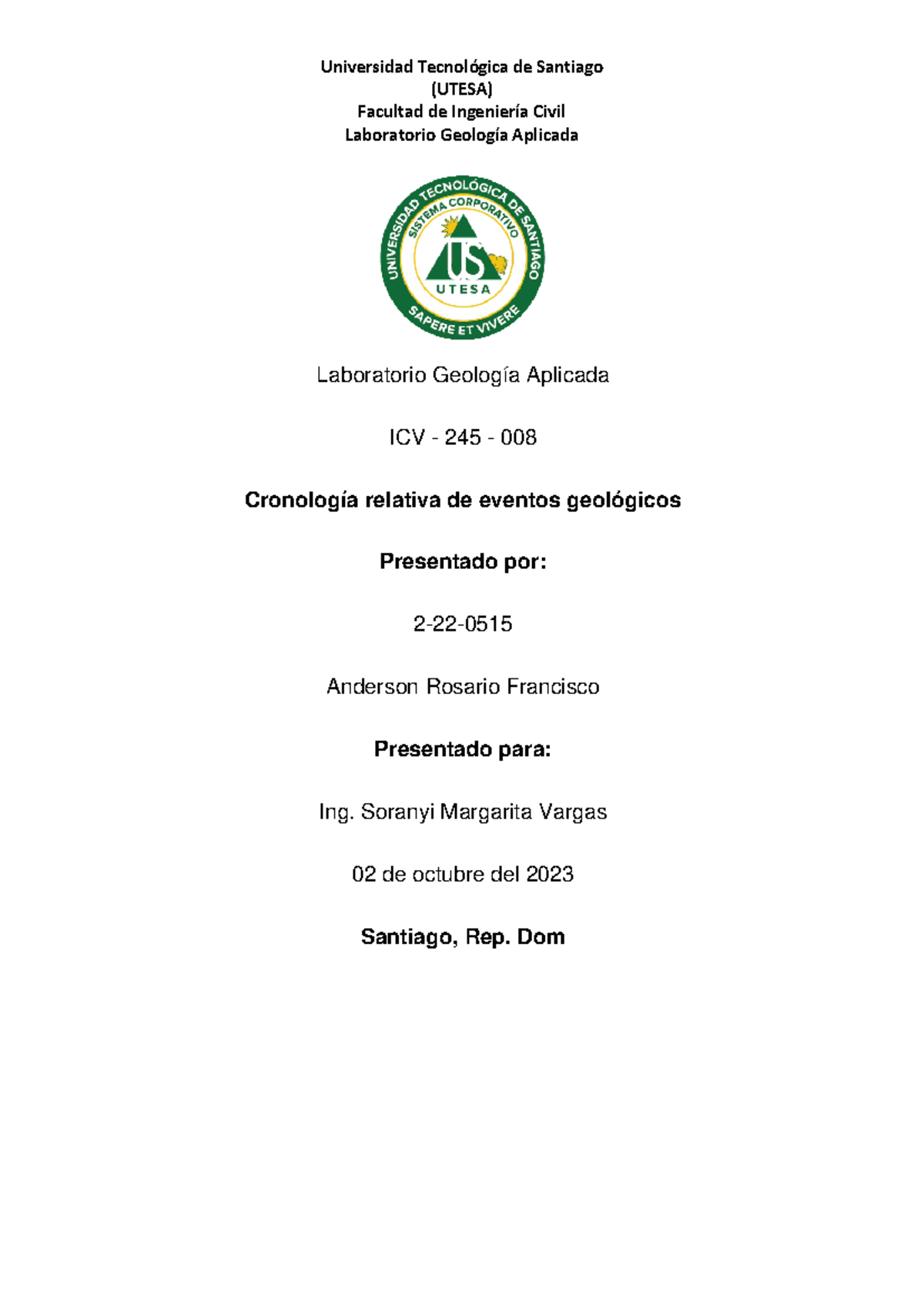 Práctica No. 1 Cronología relativa de eventos geológicos - (UTESA ...