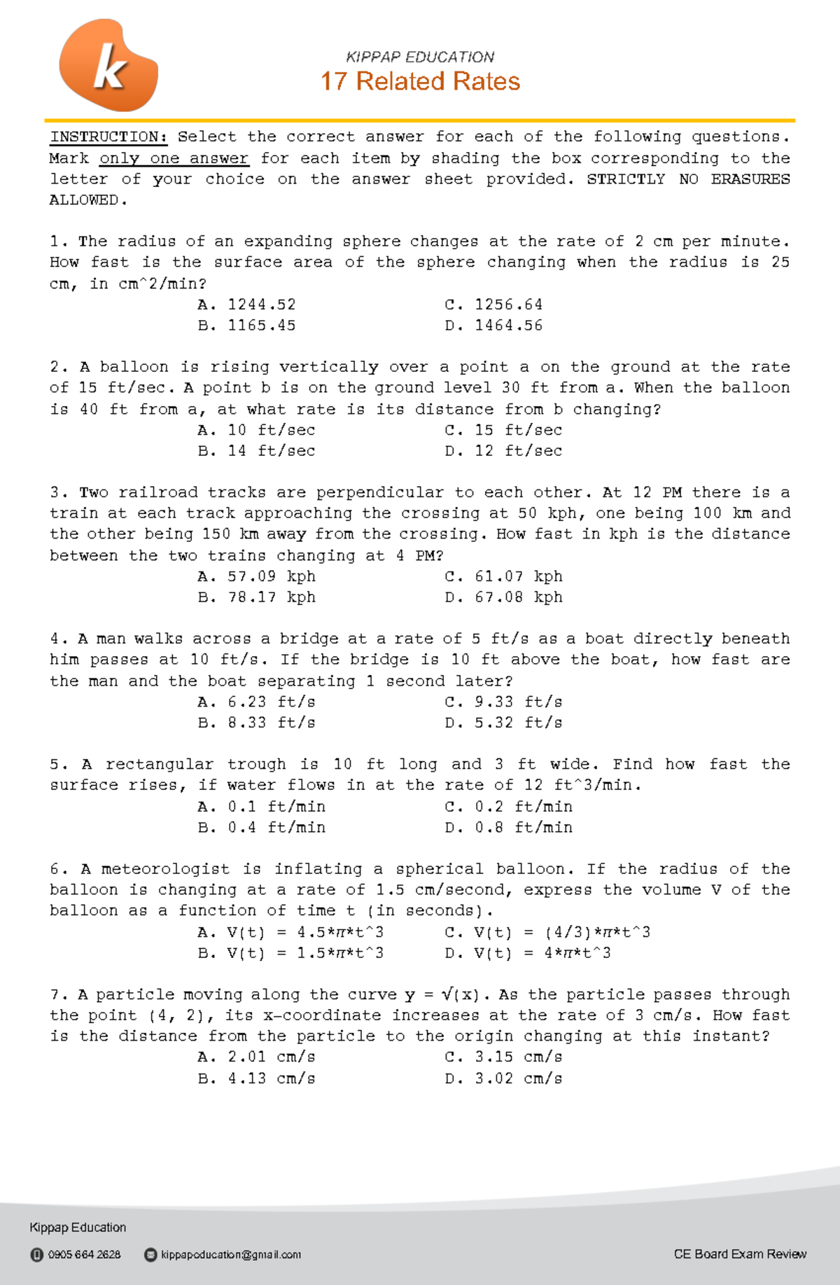 Kippap-Handout-MSTE (17 Related Rates) - KIPPAP EDUCATION 17 Related ...