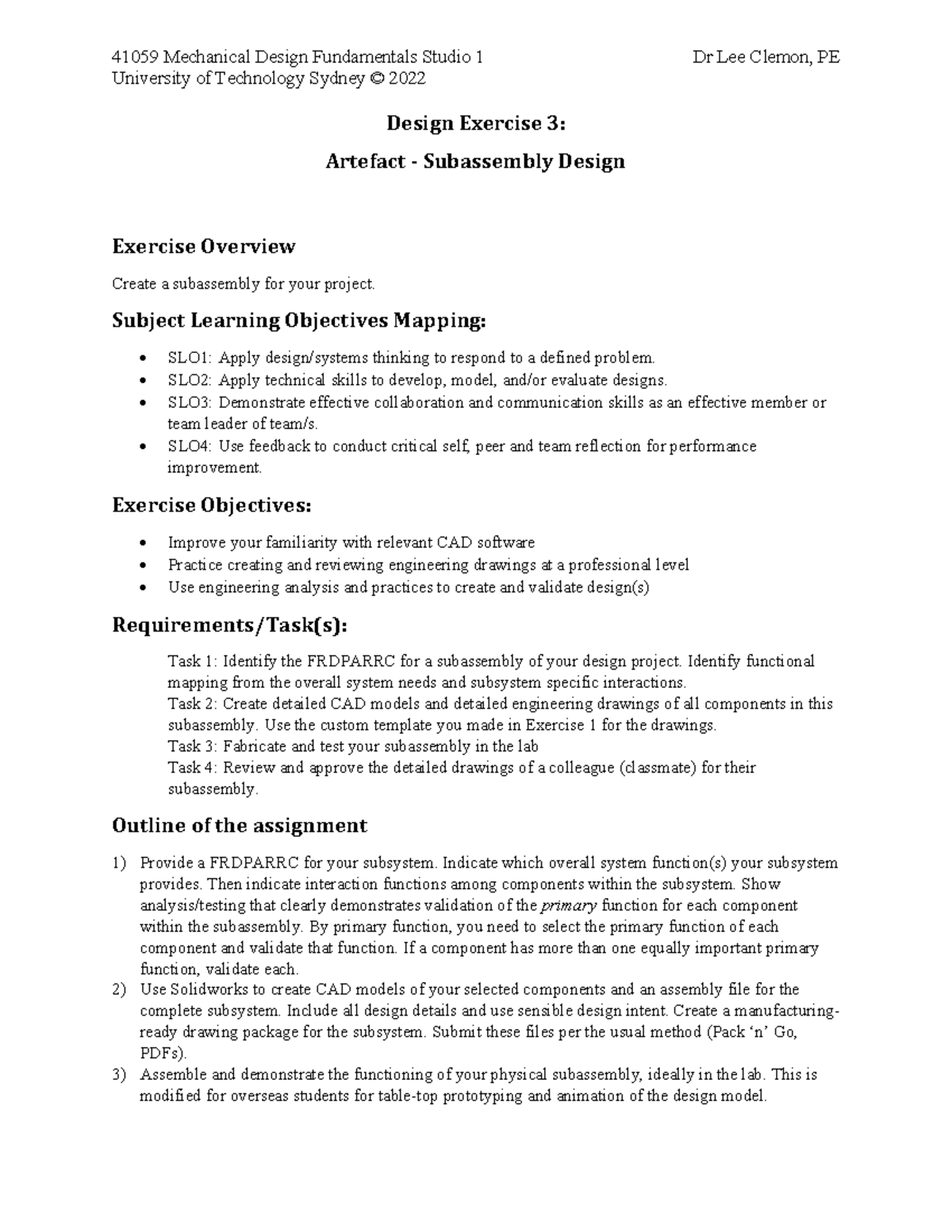 Design Exercise 3 - 41059 Mechanical Design Fundamentals Studio 1 Dr ...