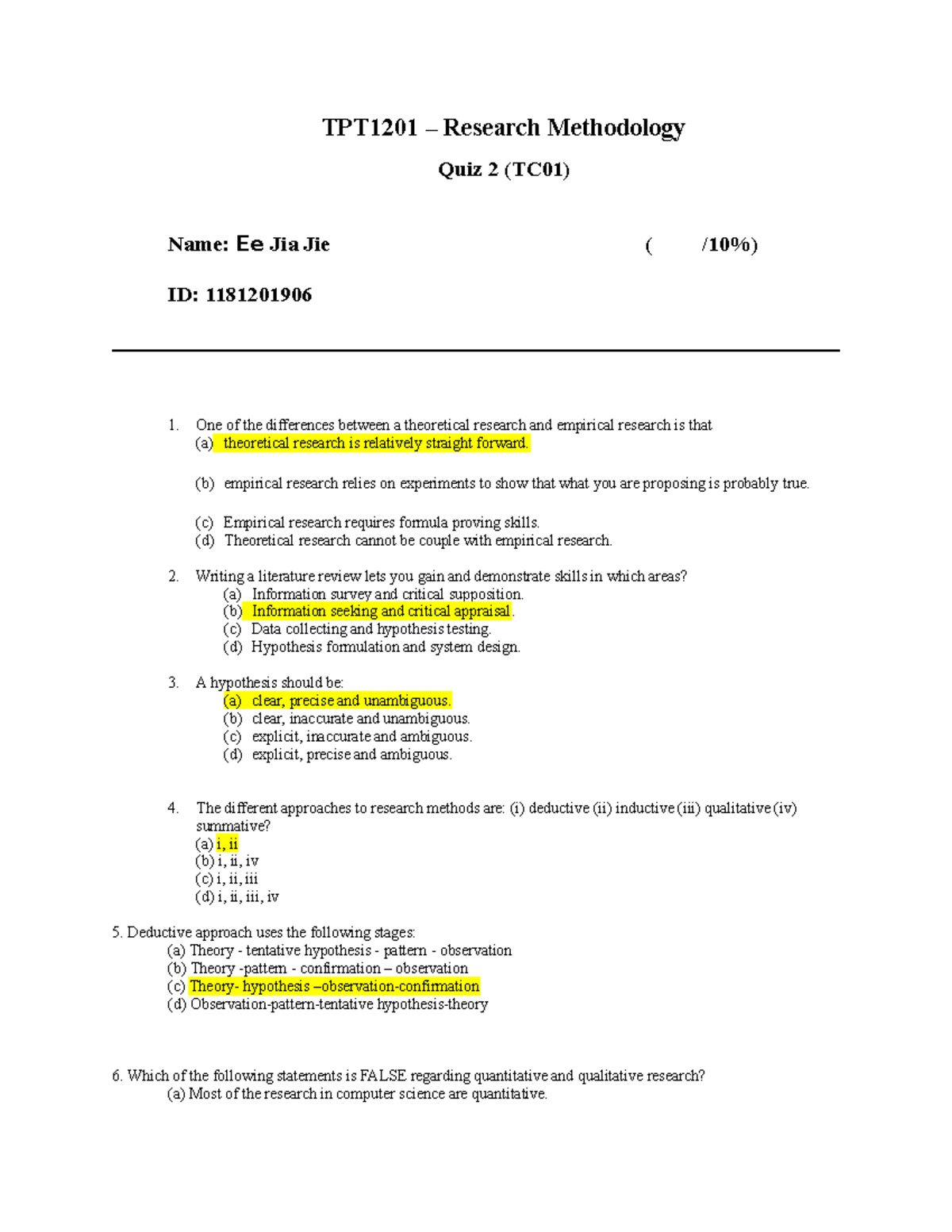 Quiz2 Questions for a random subject - PROFESSIONAL DEVELOPMENT - MMU - Studocu