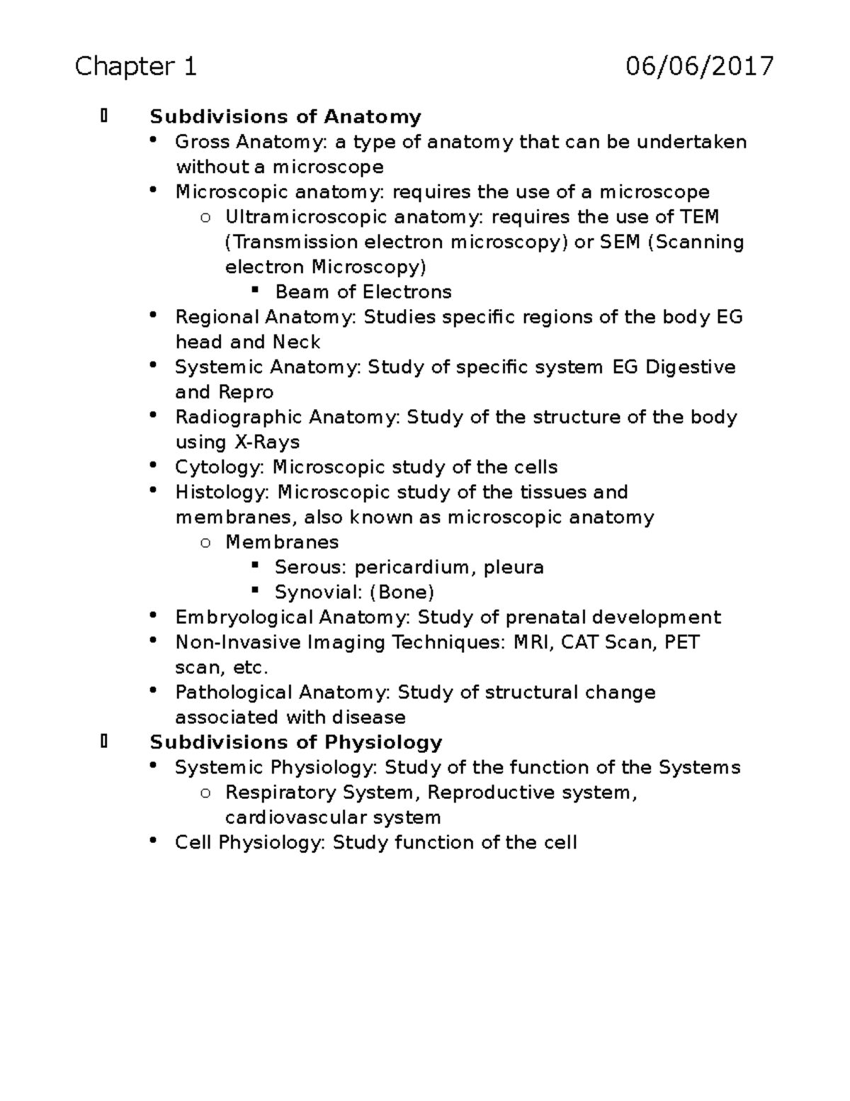 A&P1 - Lecture notes 7-19 - Chapter 1 06/06/2017 Subdivisions of ...