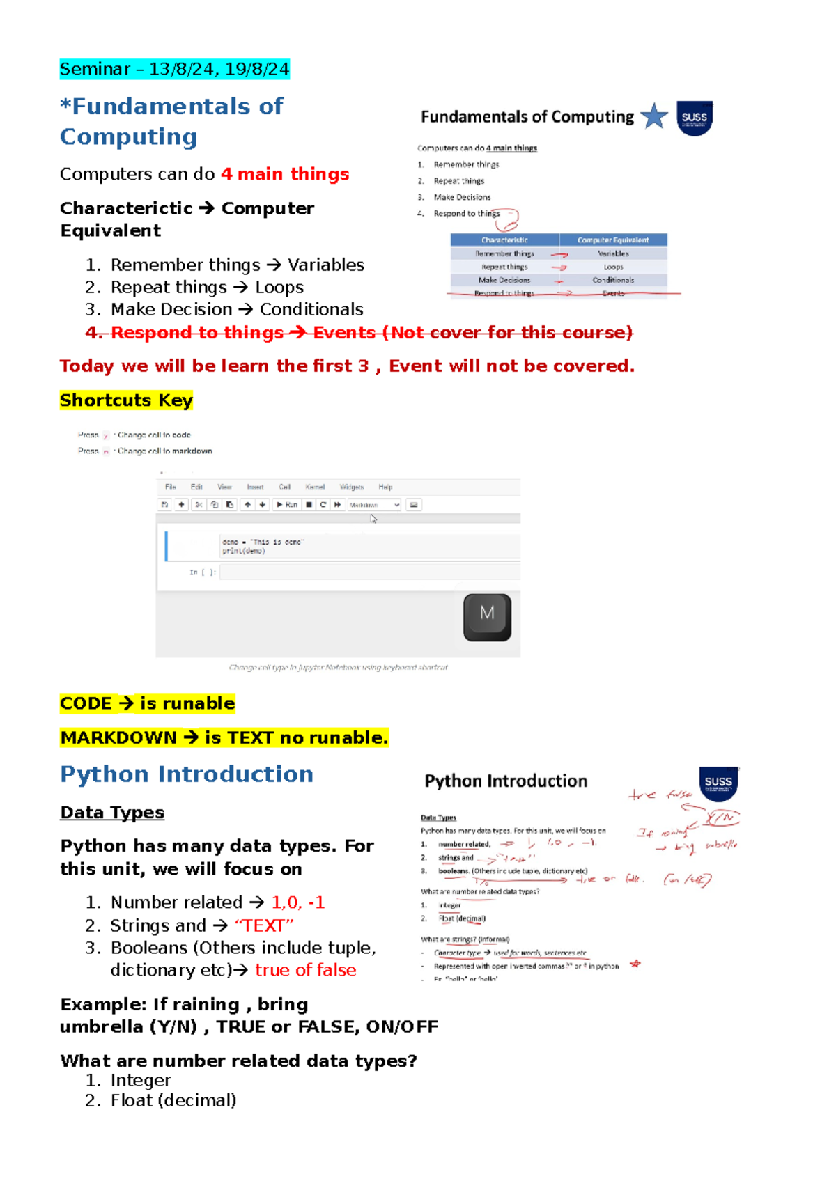 Seminar 1 - Practice Material - Seminar – 13/8/24, 19/8/ *Fundamentals ...