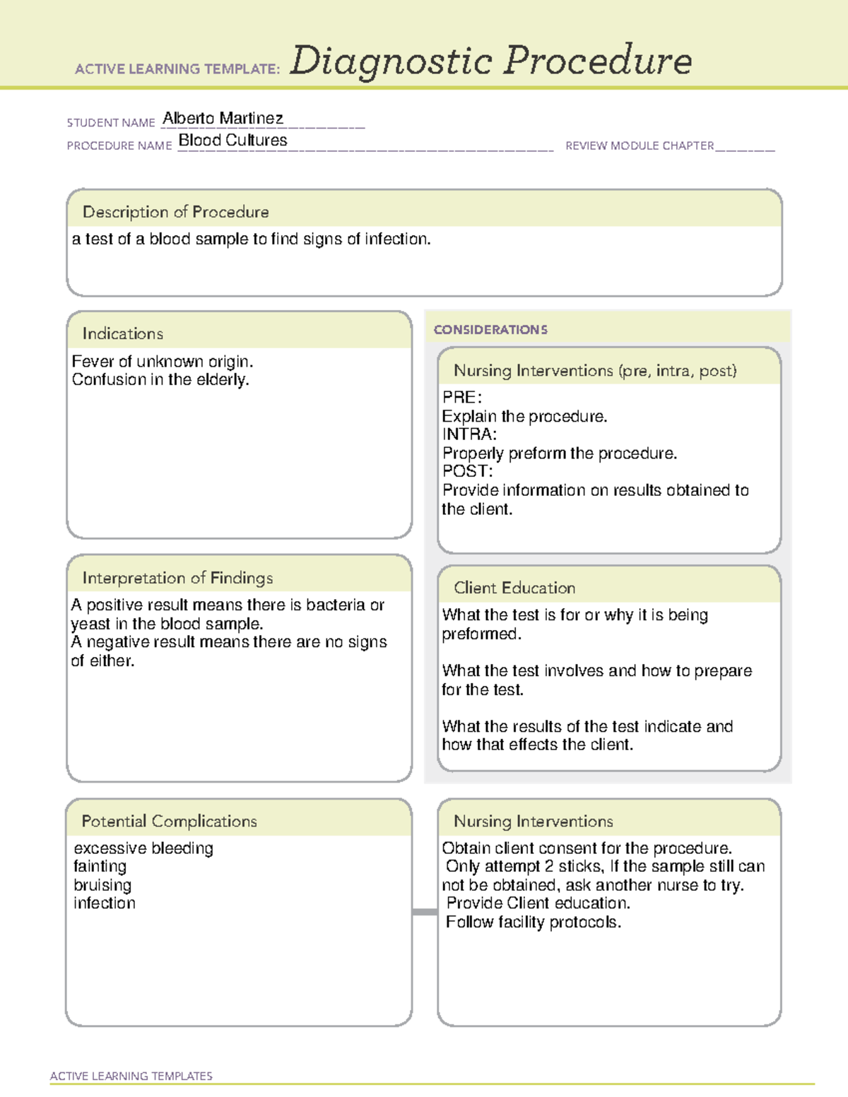 Diagnostic Procedure Blood Culture - ACTIVE LEARNING TEMPLATES ...