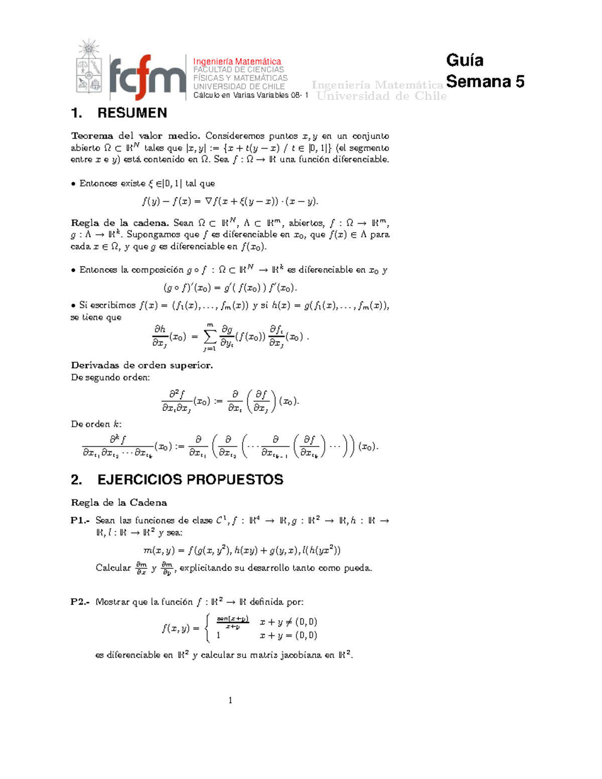 Apunte calculo 3 por semana Uchile asdd - Ingeniería Matemática Universidad de Chile Guía Semana ...