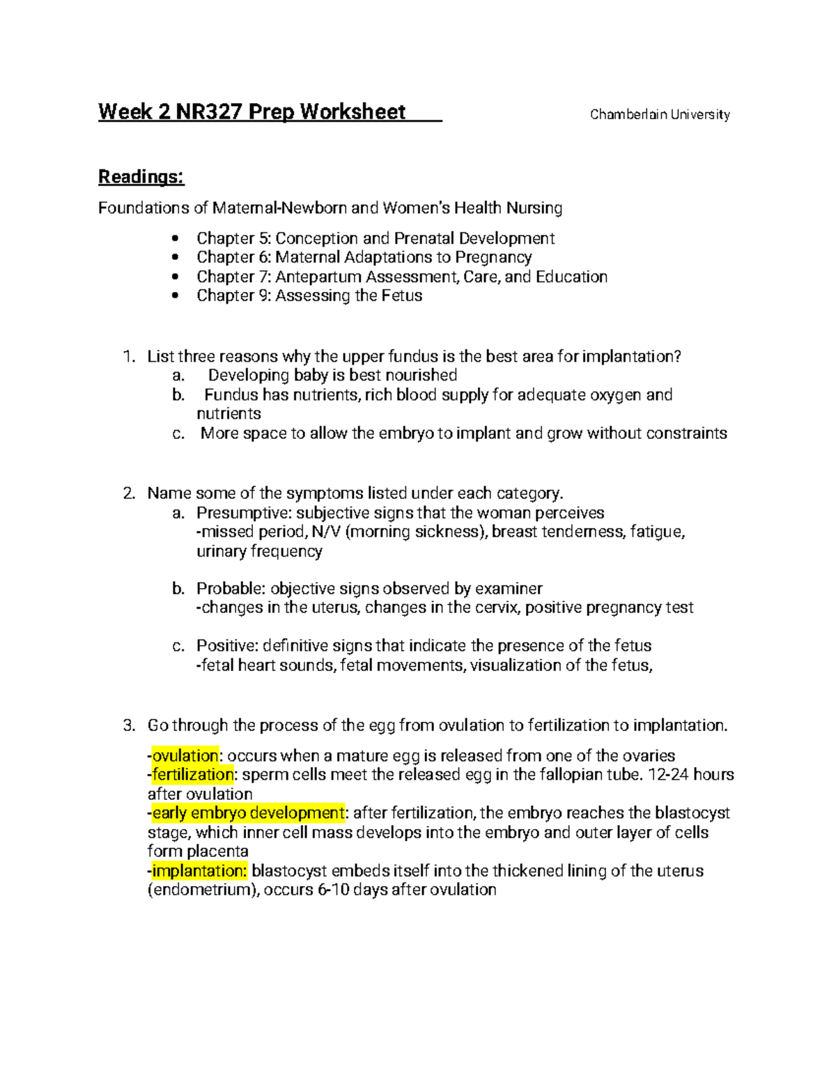 Week 2 prep worksheets for quiz in week 2 - Week 2 NR327 Prep Worksheet ...