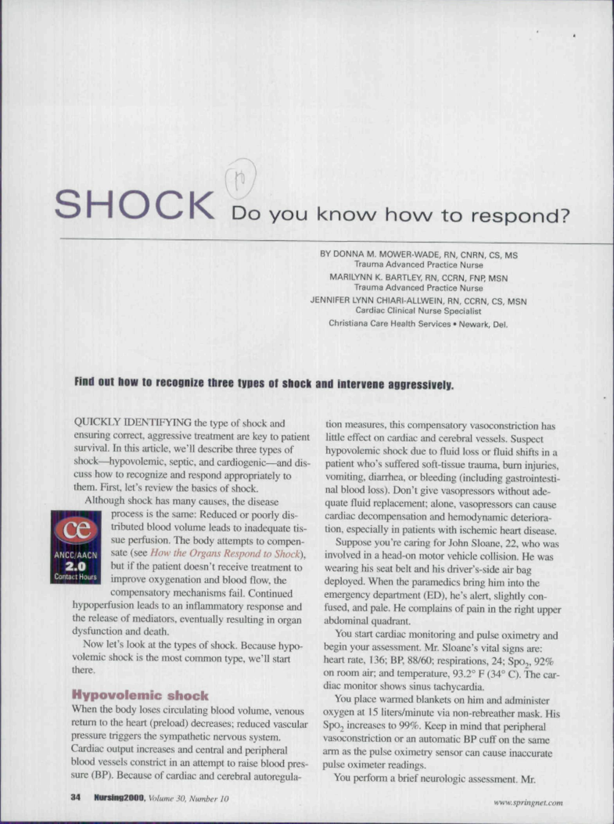 Shock Types - SHOCK Do you know how to respond? BY DONNA M. MOWER-WADE ...