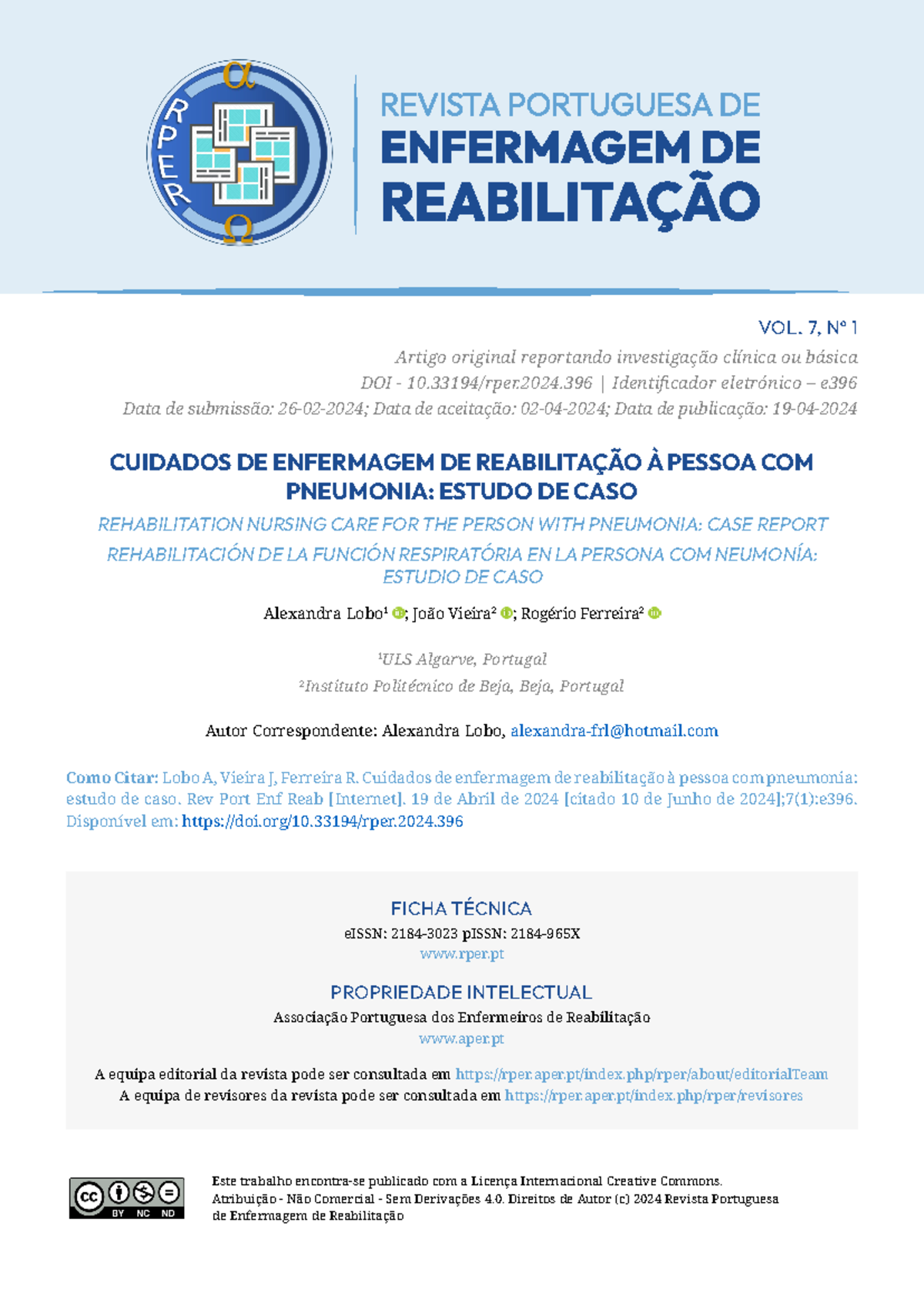 Publicação Revista RPER - Este trabalho encontra-se publicado com a ...