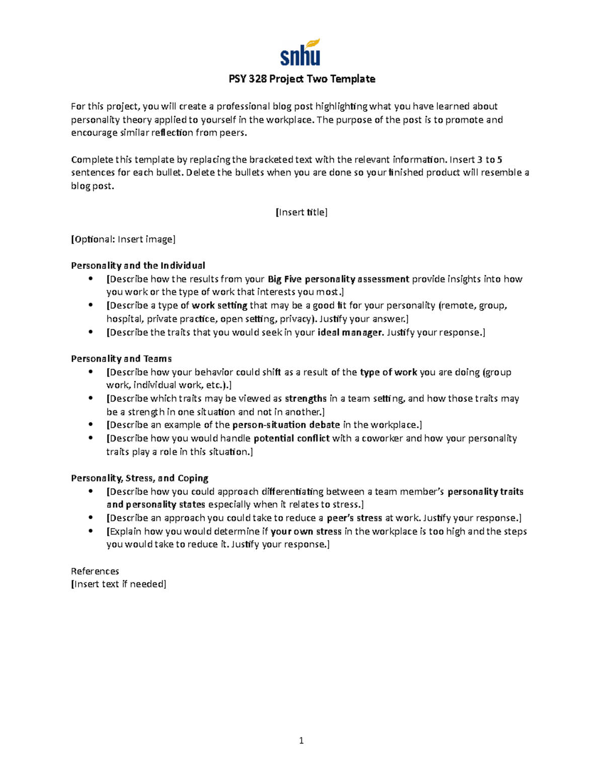 PSY 328 Project Two Template - PSY 328 Project Two Template For this ...