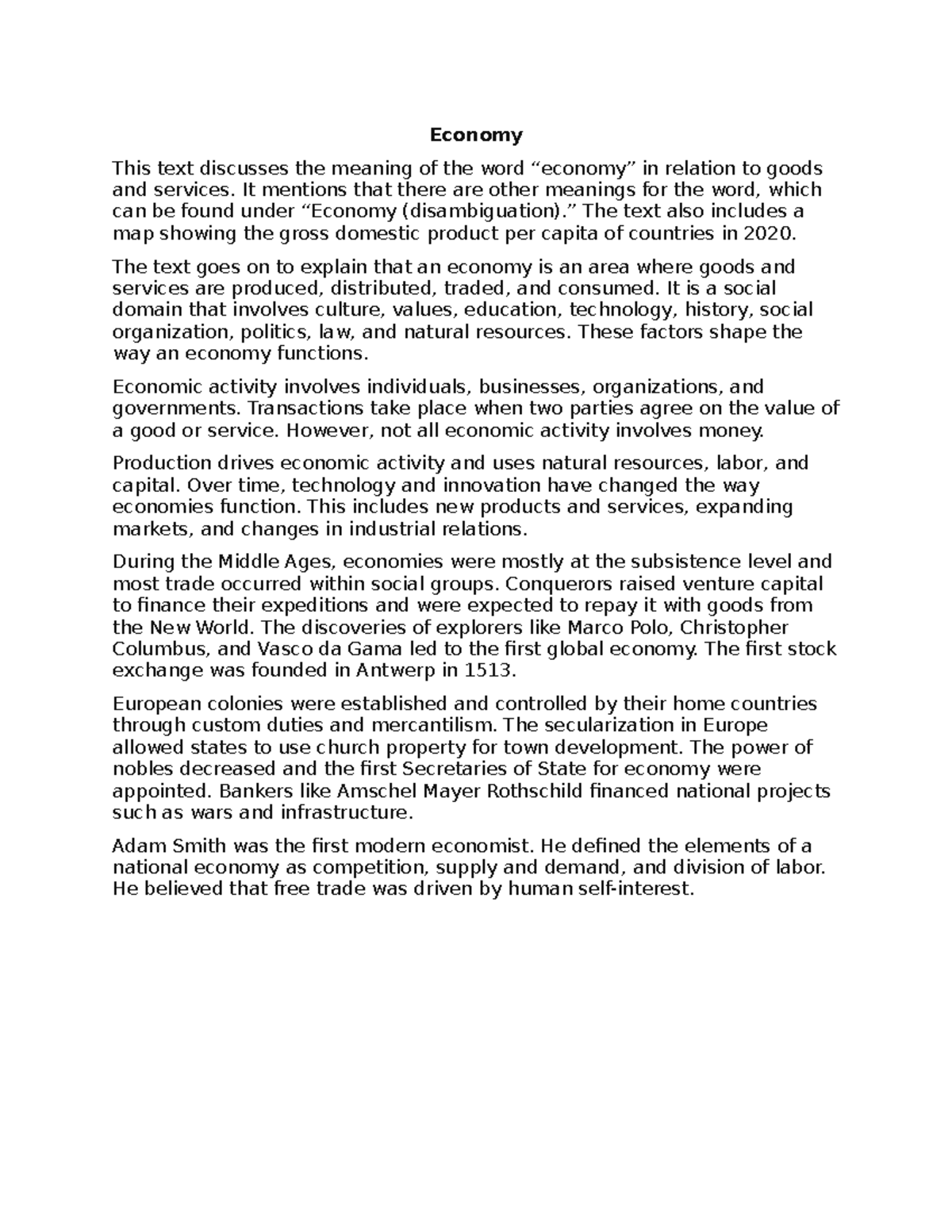 Economy - Economy This text discusses the meaning of the word “economy ...