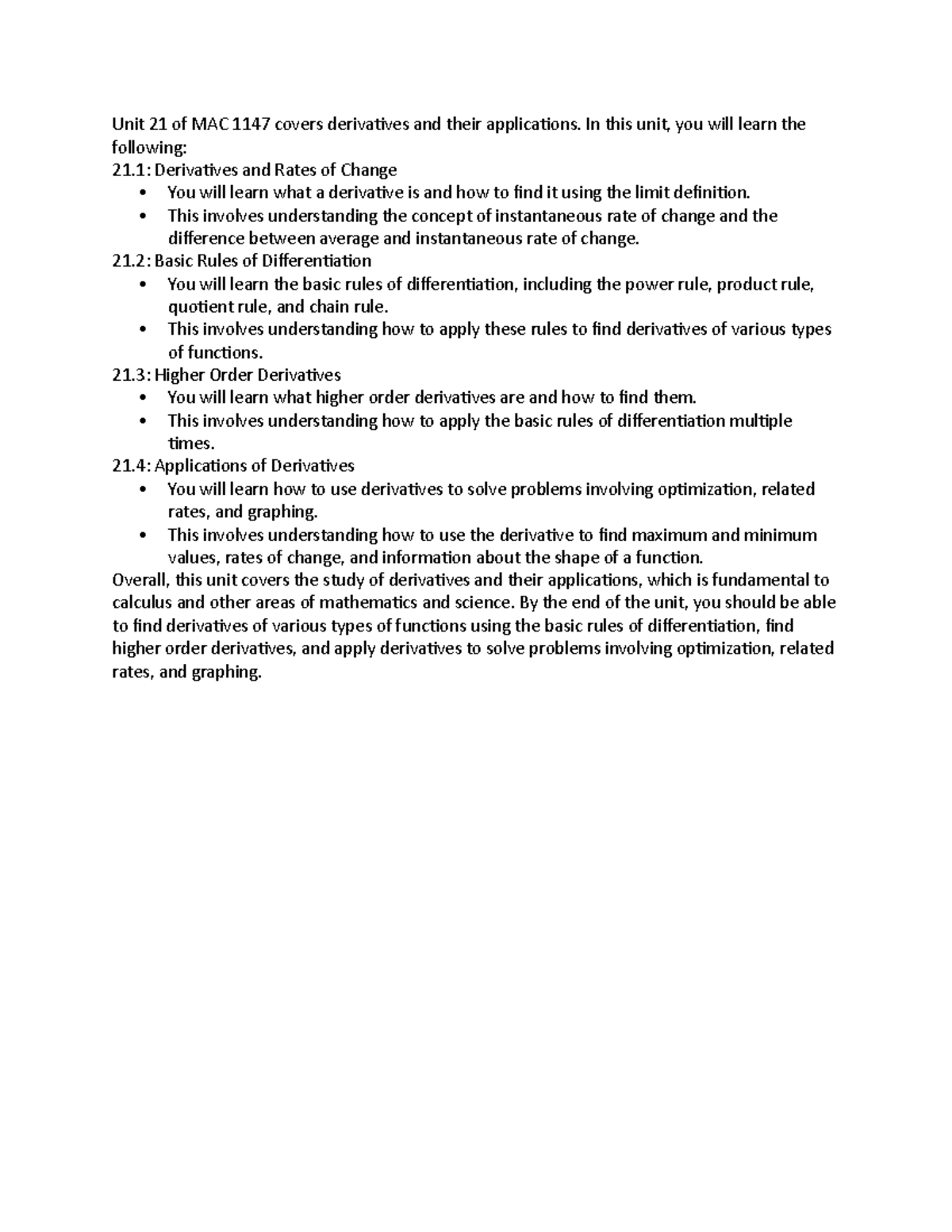 Unit 21 of MAC 1147 - Unit 21 Notes - Unit 21 of MAC 1147 covers ...