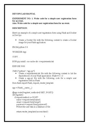 Devops LAB Manual Programs - DEVOPS LAB MANUAL DEVOPS LAB MANUAL EXPERIMENT NO: 1. Write code ...