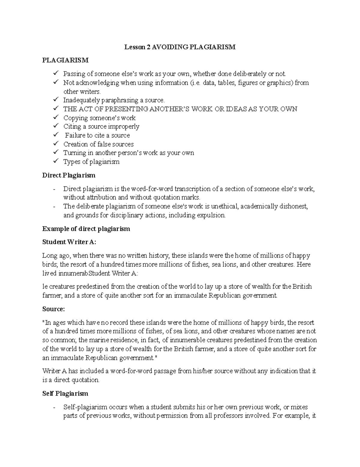 Lesson 2 Avoiding Plagiarism - Lesson 2 AVOIDING PLAGIARISM PLAGIARISM ...