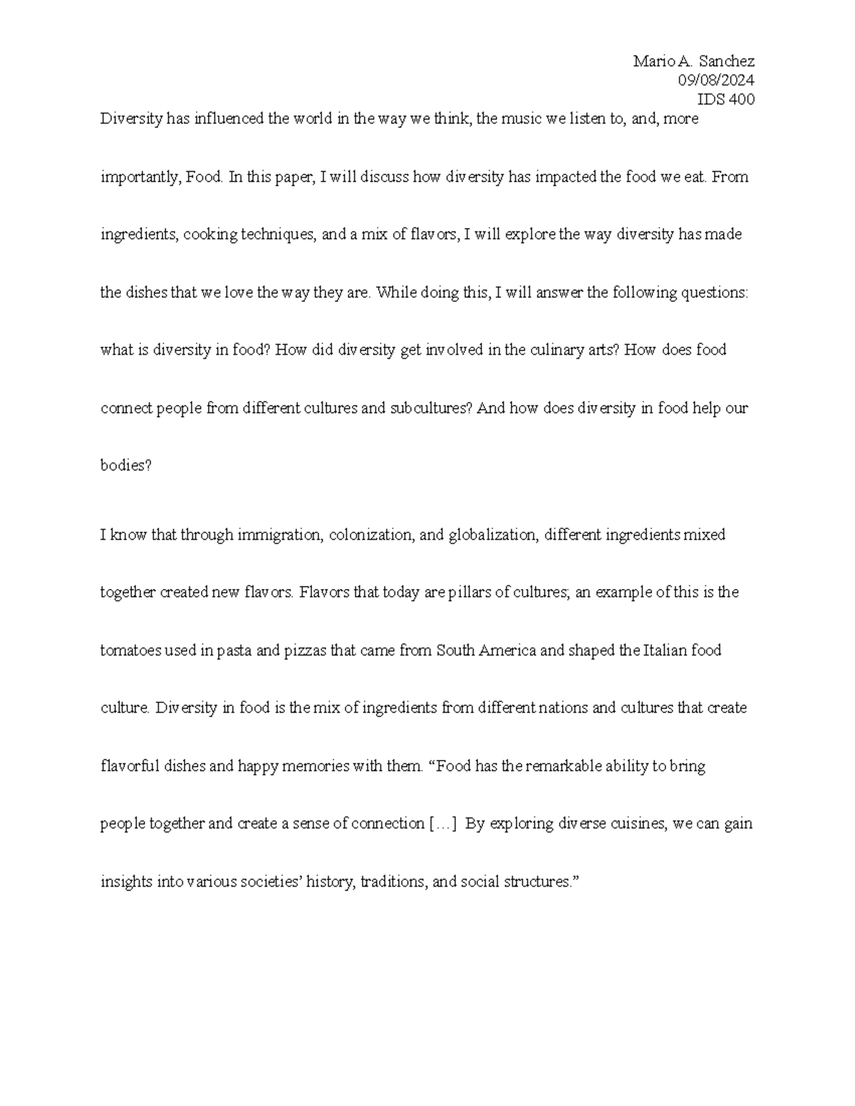 IDS 400 module 1 - Assignment - 09/08/ IDS 400 Diversity has influenced ...