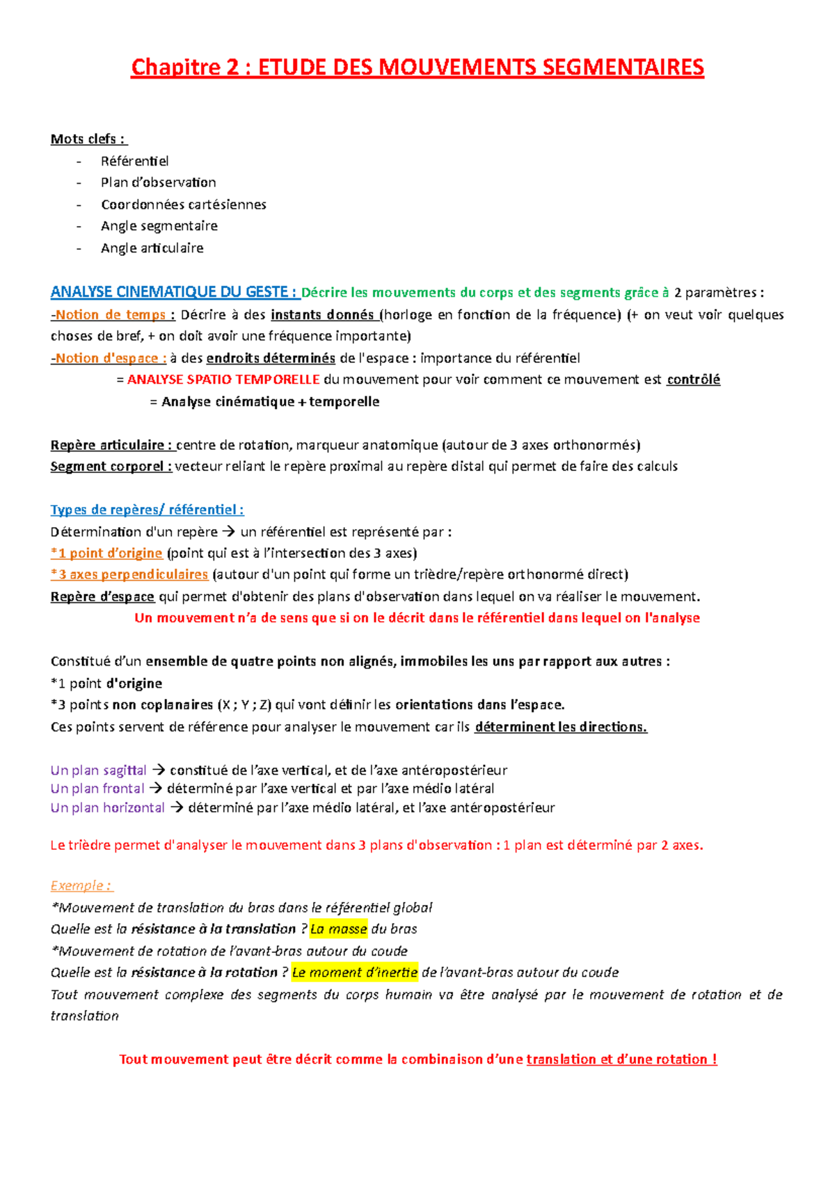 Chapitre 2 - Etude des mouvements segmentaires - Chapitre 2 : ETUDE DES MOUVEMENTS SEGMENTAIRES ...